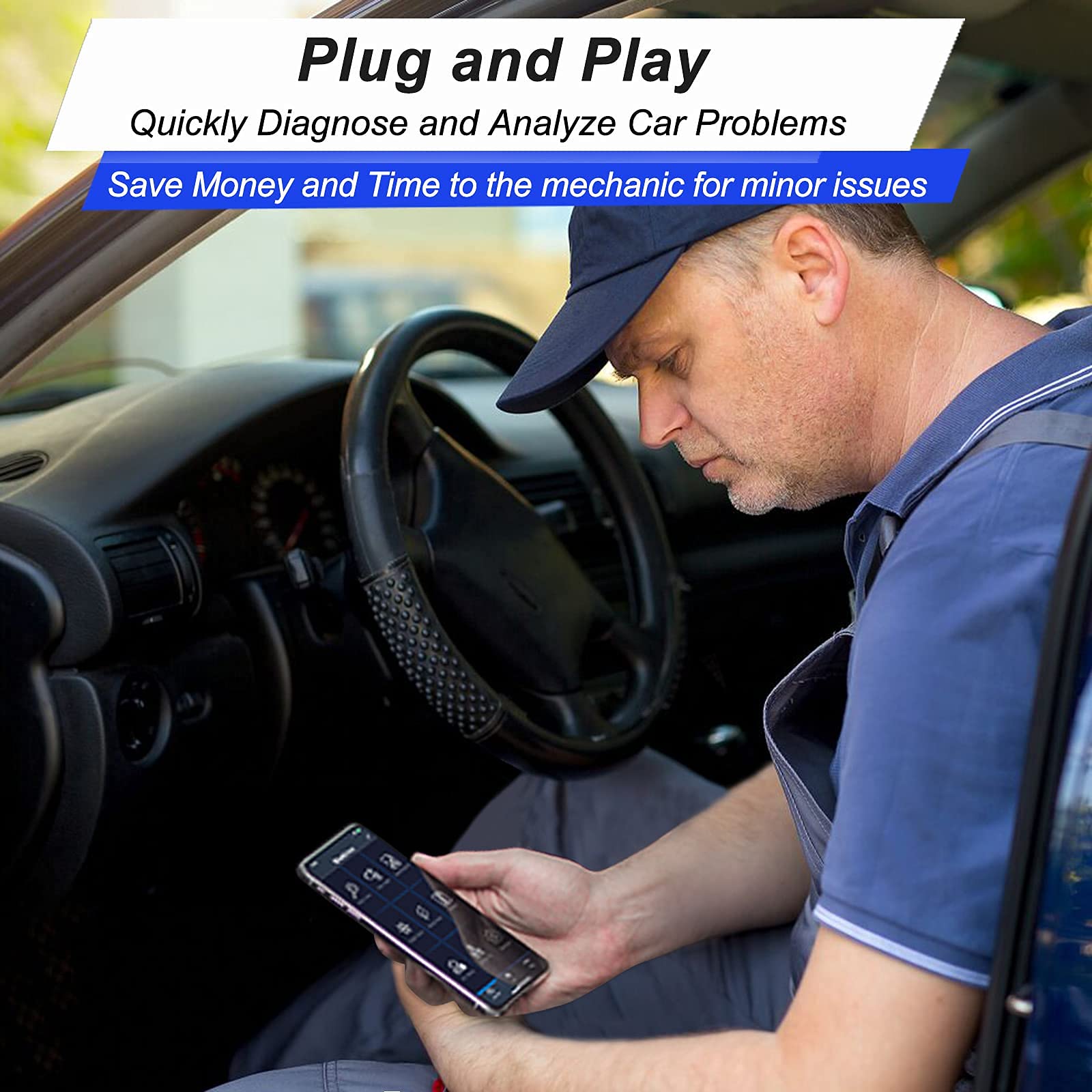 OBD2 Bluetooth 4.0 Diagnostic Scanner Code Reader for iPhone iOS Android iPad PC, Car Auto OBD II Diagnostic Scan Tool for Check Engine Lights, Stable & Fast