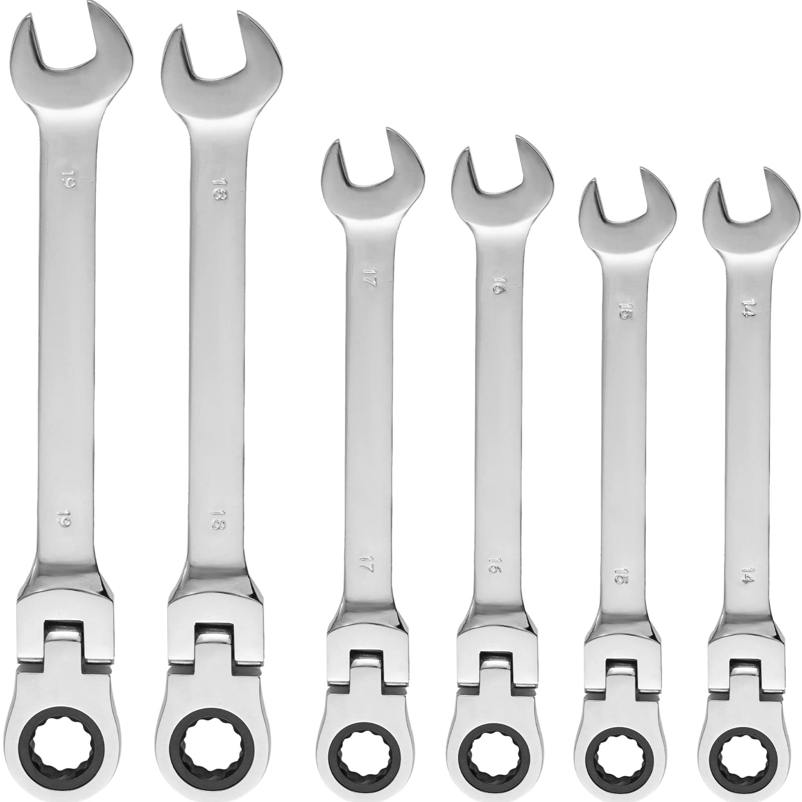 TOPDEEP Ratcheting Combination Wrench Set, 12 Piece 8-19mm Metric Flex Head Ratcheting Wrench, Chrome Vanadium Steel Ratcheting Spanner Wrench with Carrying Bag