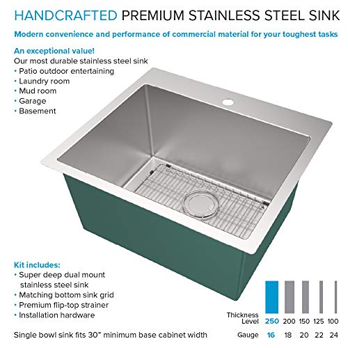 Transolid LSA1-252212-BS 25-in x 22-in Dual-Mount Laundry/Utility Sink Kit in Brushed Stainless