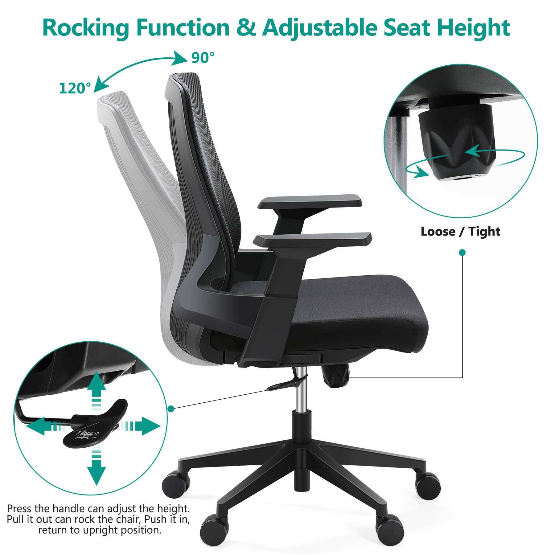 Office Chair, Tribesigns Mesh Chair Desk Chair with Adjustable Lumbar Support Swivel Big and Tall Ergonomic Chair Rolling Task Computer Chair with Thick Seat Cushion, Black