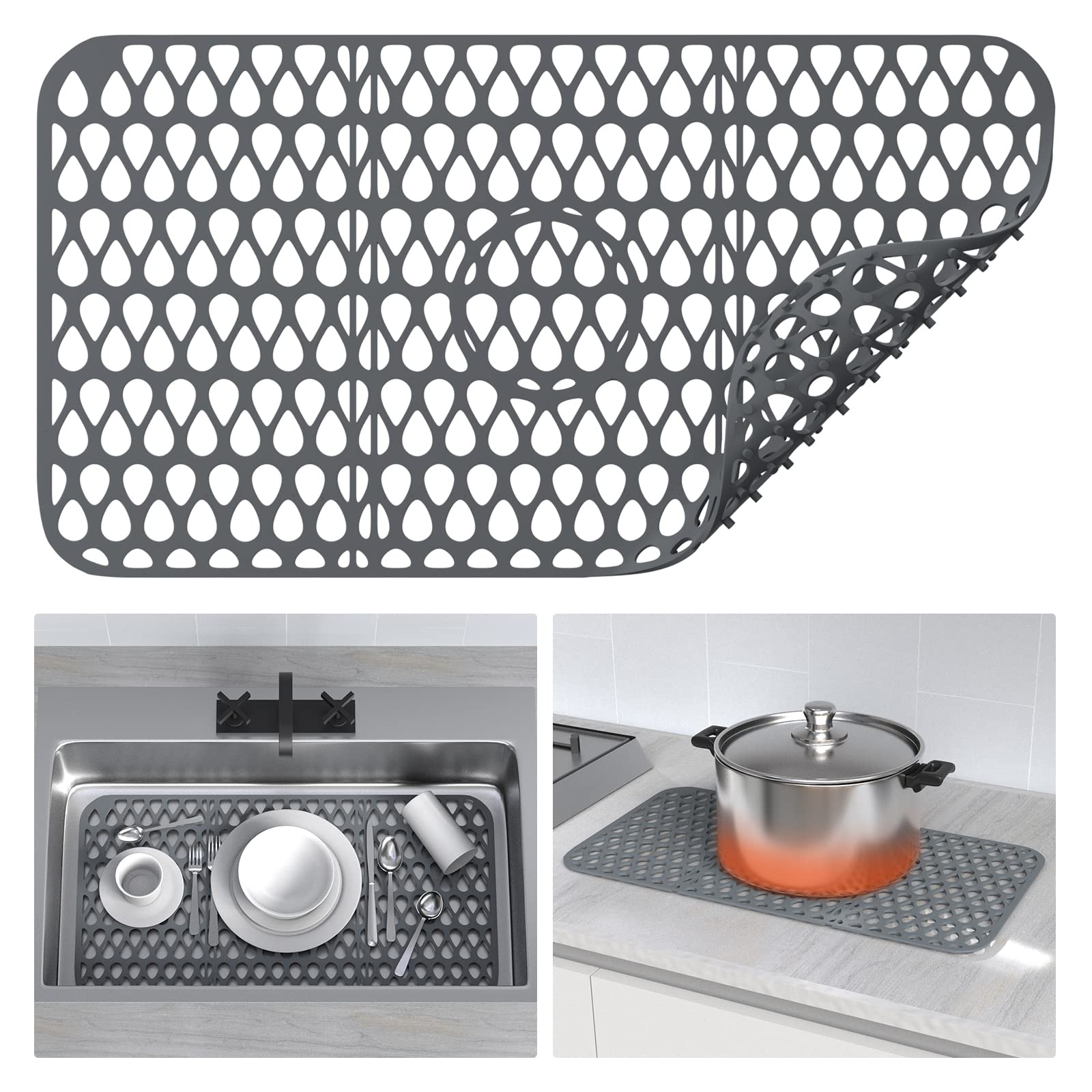 Toovem Sink Protectors for Kitchen Sink 26''x 14'',Silicone Sink Mats for Bottom of Stainless Steel/Porcelain Sink, Foldable Sink Mat for Kitchen, DIY, No-Slip Sink Grid Accessories