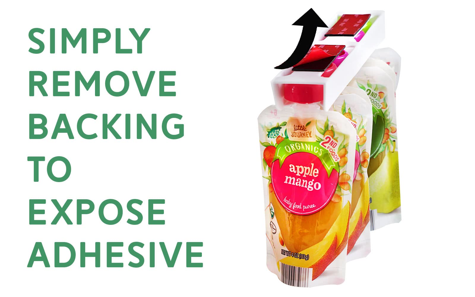 Storage Theory Food Pouch Slider Organizer for Kitchen Pantry, Cabinet and Refrigerator - Peel and Stick Storage for Applesauce, Yogurt, Baby Food Pouches - 6 pk
