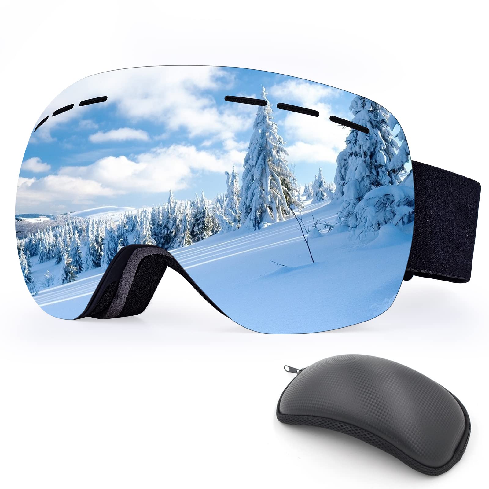 olalunule Ski Goggles Snowboard Goggles for Men and Women Anti-UV Anti-FOG Spherical Frameless Double-Layer Lens Polarized Ski Goggles over Glasses