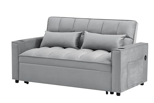 Modern Upholstered Futon Sofa Loveseat Convertible to Nap Sleeper Couch Bed,Soft Loveseat & Sofabed for Home Office Apartment Small Space Living Room Napping