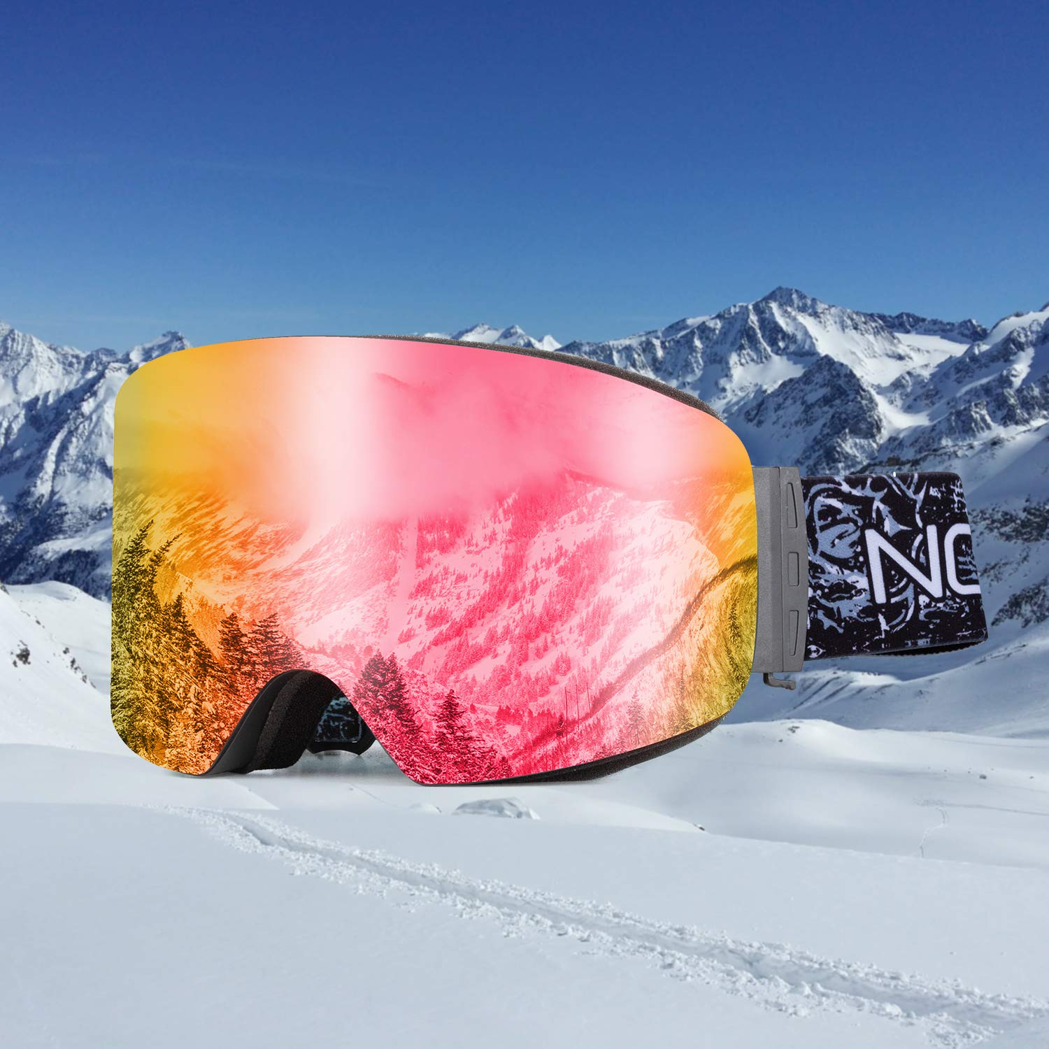 MATRIXON NODLAND P1 Ski Goggles OTG Over The Glass AntiFog Snowboard Goggles, UV400 Protection, Interchangeable Dual-Layer Frameless Goggles for Men, Women, Unisex (Red)