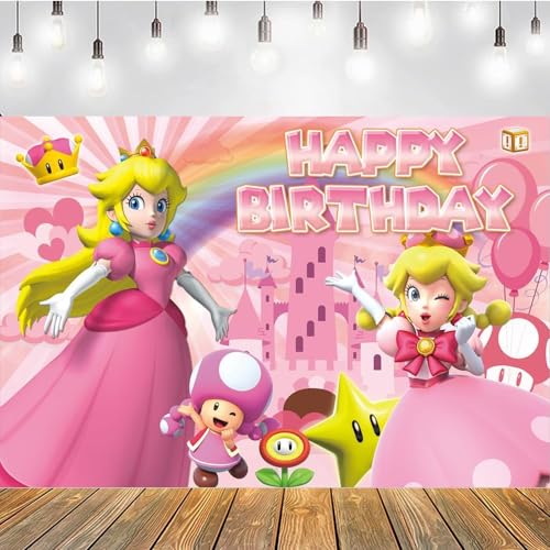 Princess Backdrop for Birthday Party Decorations Princess Peach Banner for Baby Shower Party Supplies 4.9x3.3ft (zq-Pink-1)