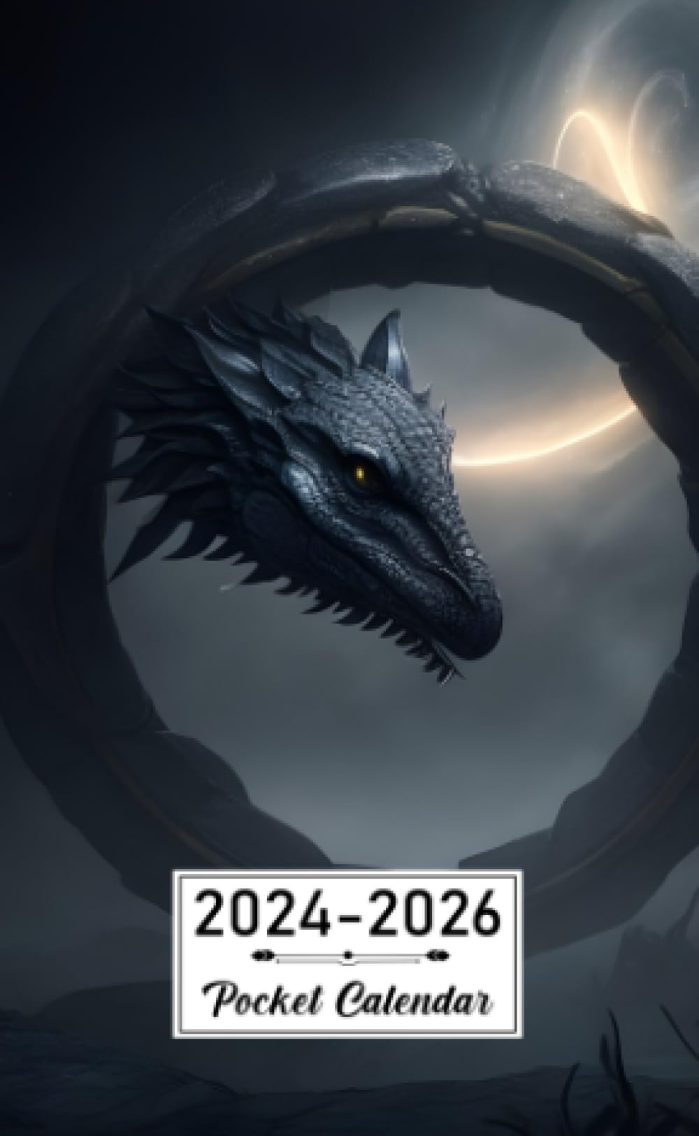 Pocket Calendar 2024-2026: Two-Year Monthly Planner for Purse , 36 Months from January 2024 to December 2026 | Mysterious ouroboros | Mist-shrouded | Glowing eyes