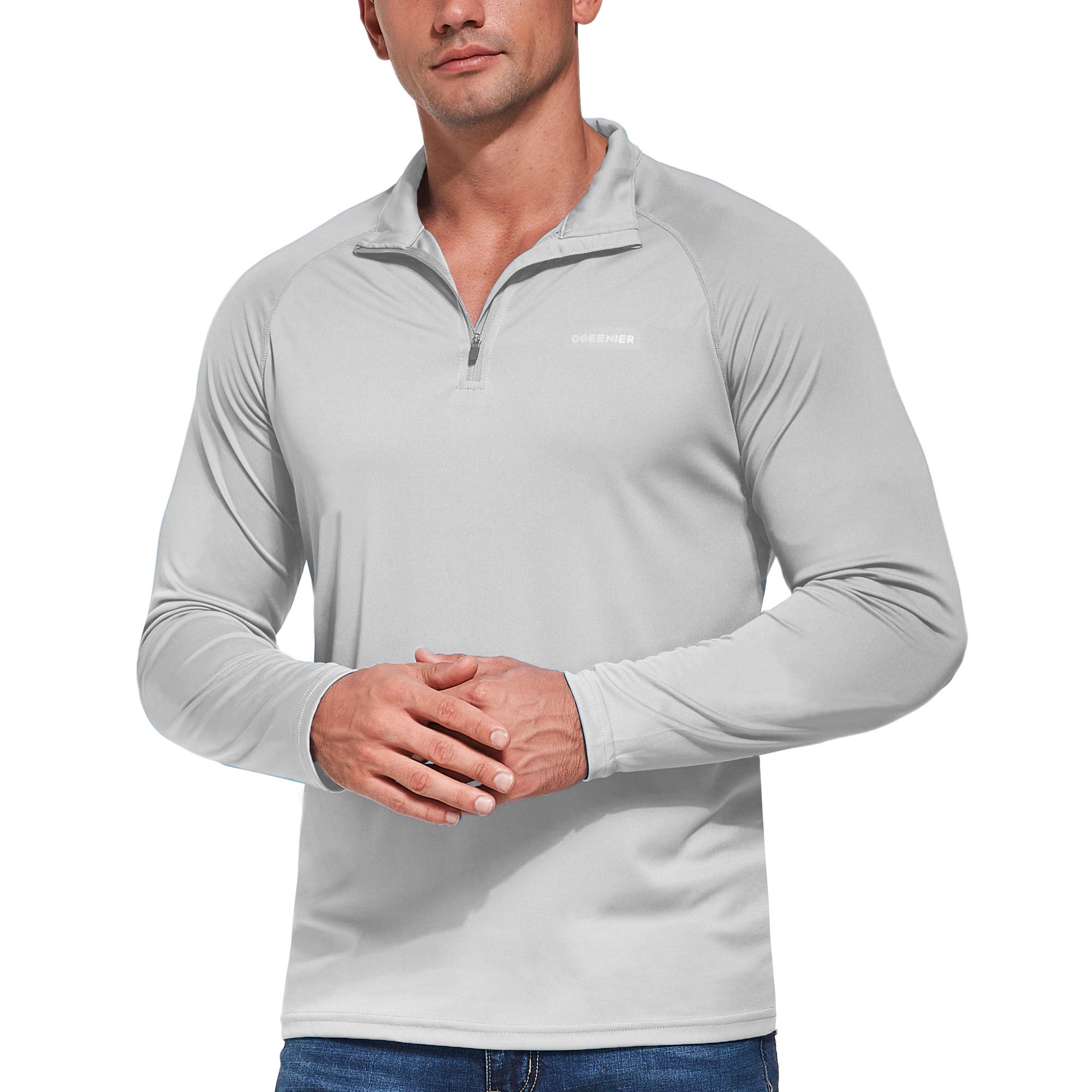 OGEENIER Men's 1/4 Zip Pullover Long Sleeve Sun Protection Shirts UPF 50+ Fishing Golf Running Shirts,Grey,M