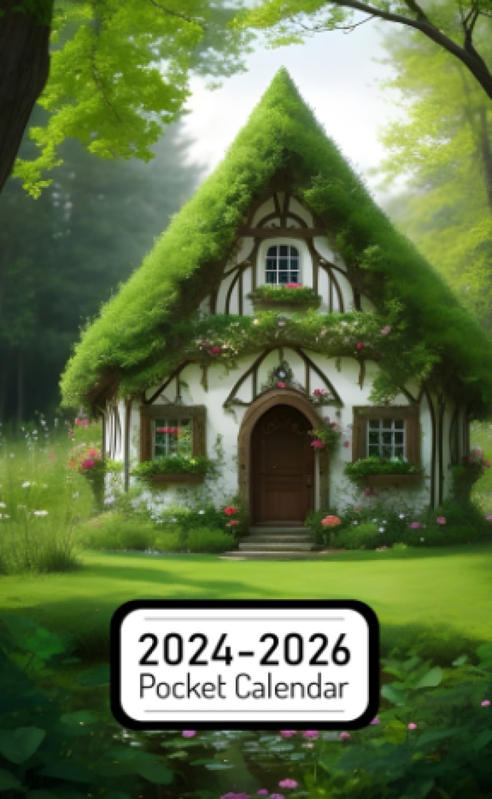 Pocket Calendar 2024-2026: Two-Year Monthly Planner for Purse , 36 Months from January 2024 to December 2026 | Fairy tale style | A-frame house | Nature
