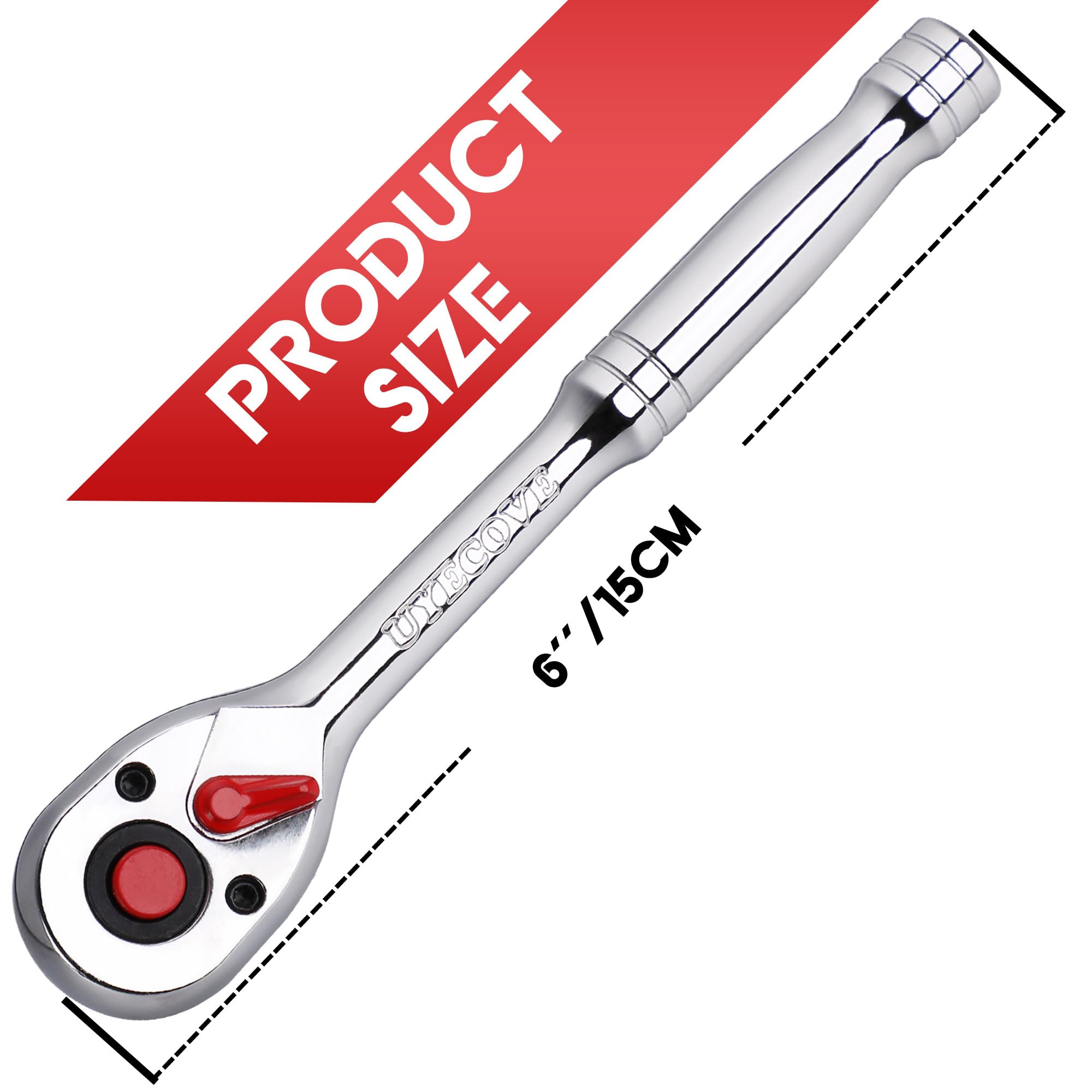UYECOVE 1/4 Inch Drive Ratchet Wrench, 1/4 Ratchet, Socket Wrench, 72-Tooth Quick-release Reversible Cr-Mo Head, Chrome Steel Made - 5.9''15cm