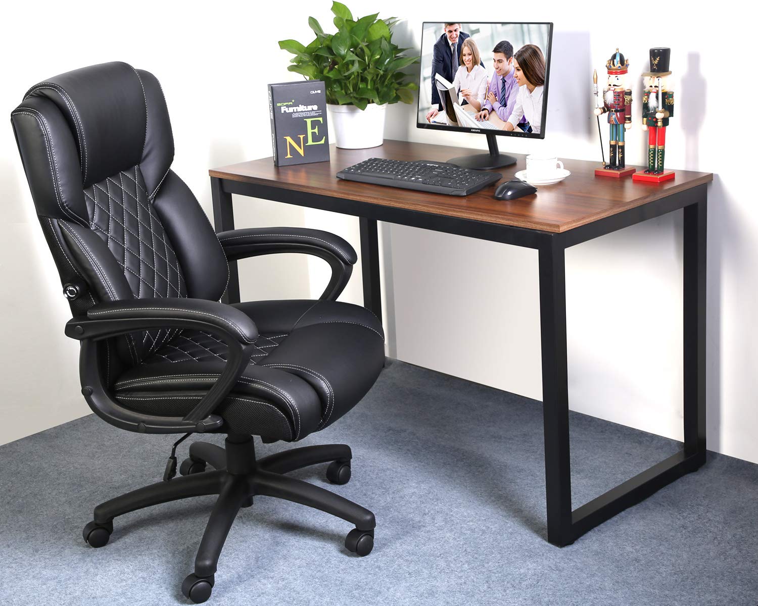 Ptoulemy Big and Tall Office Chair 300lbs Heavy Duty Computer Ergonomic Desk Chair 360 Swivel Task Chair Executive Leather Office Chair with Adjustable Lumbar Support (Black)