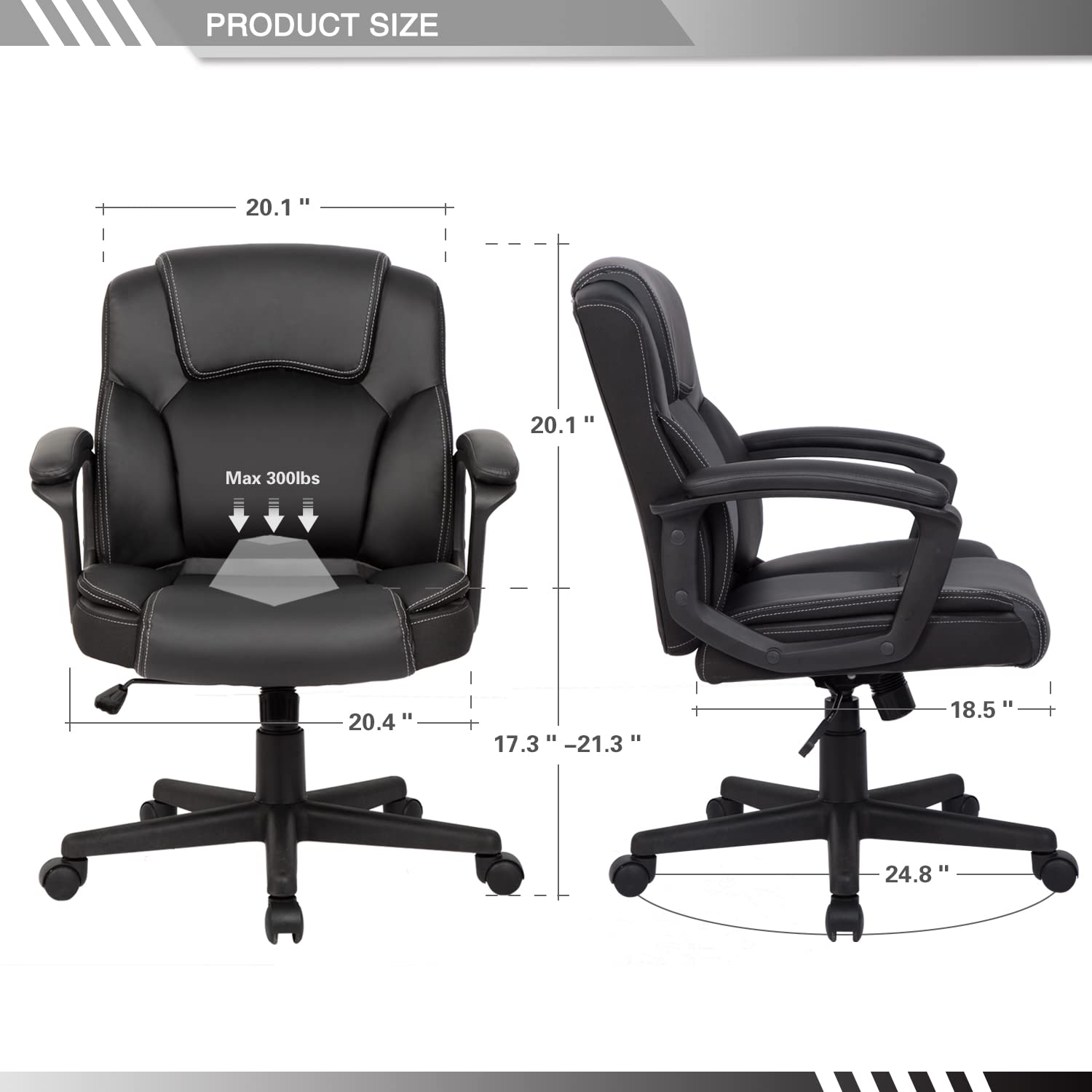 PTOULEMY Office Chair with Spring Cushion Computer Executive Desk Chair 360 Swivel Task Chair with arms PU Leather Ergonomic Chair