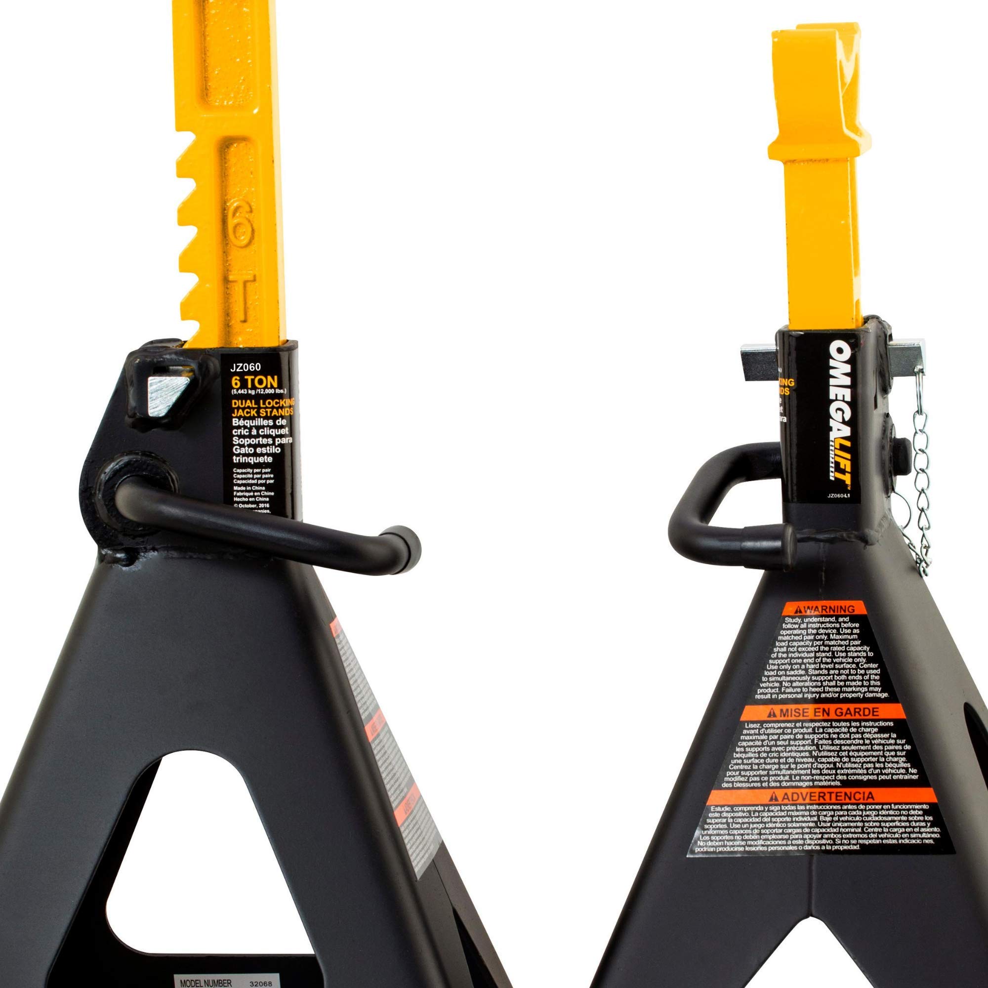 Omega Lift Heavy Duty 6 Ton Jack Stands Pair - Double Locking Pins - Handle Lock and Mobility Pin for Auto Repair Shop with Extra Safety (JZ060)