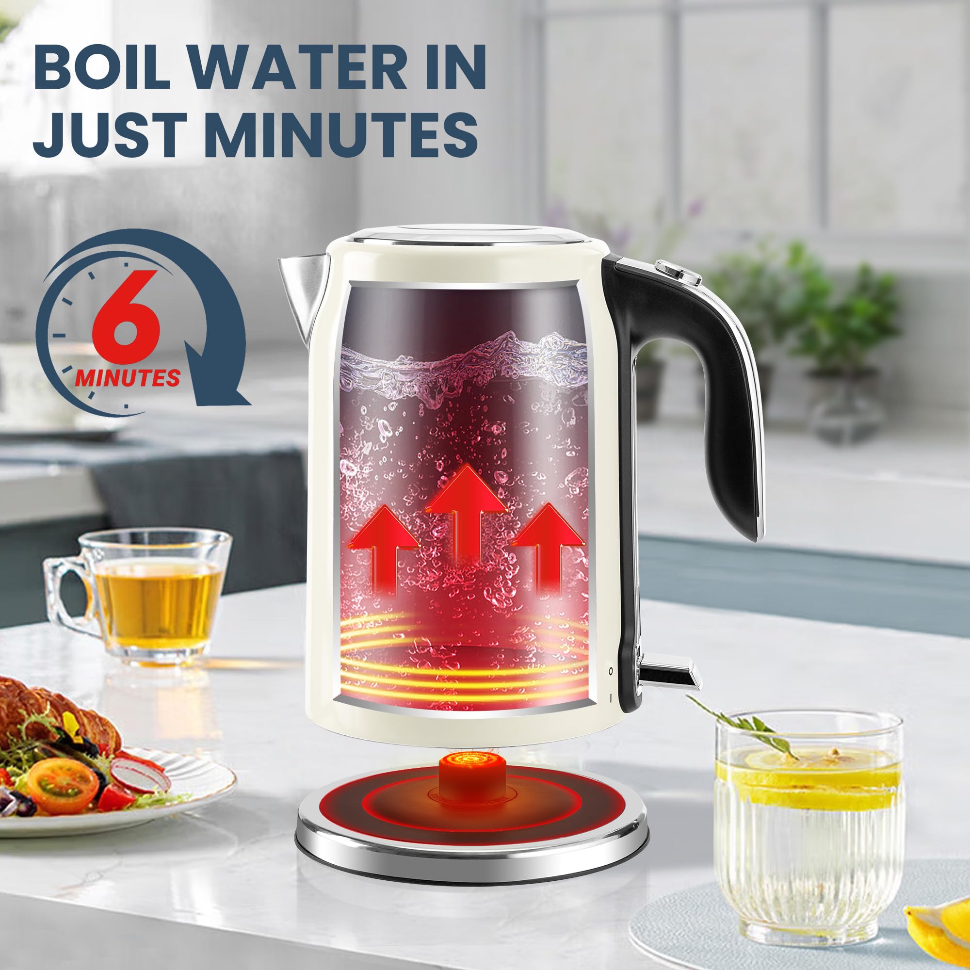 Pukomc Electric Kettle - 1.7L Hot Water Boiler - Stainless Electric Tea kettle with Water Window, Auto Shut-Off and Boil-Dry Protection