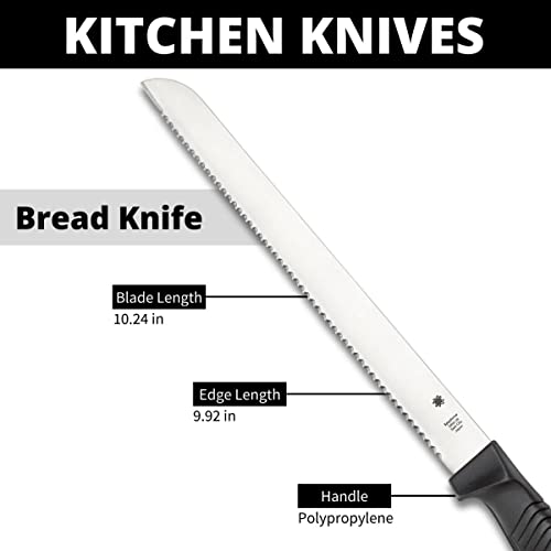 Spyderco Lightweight Kitchen Bread Knife with 10.25" MBS-26 Stainless Steel Blade and Black Polypropylene Handle - SpyderEdge - K01SBK