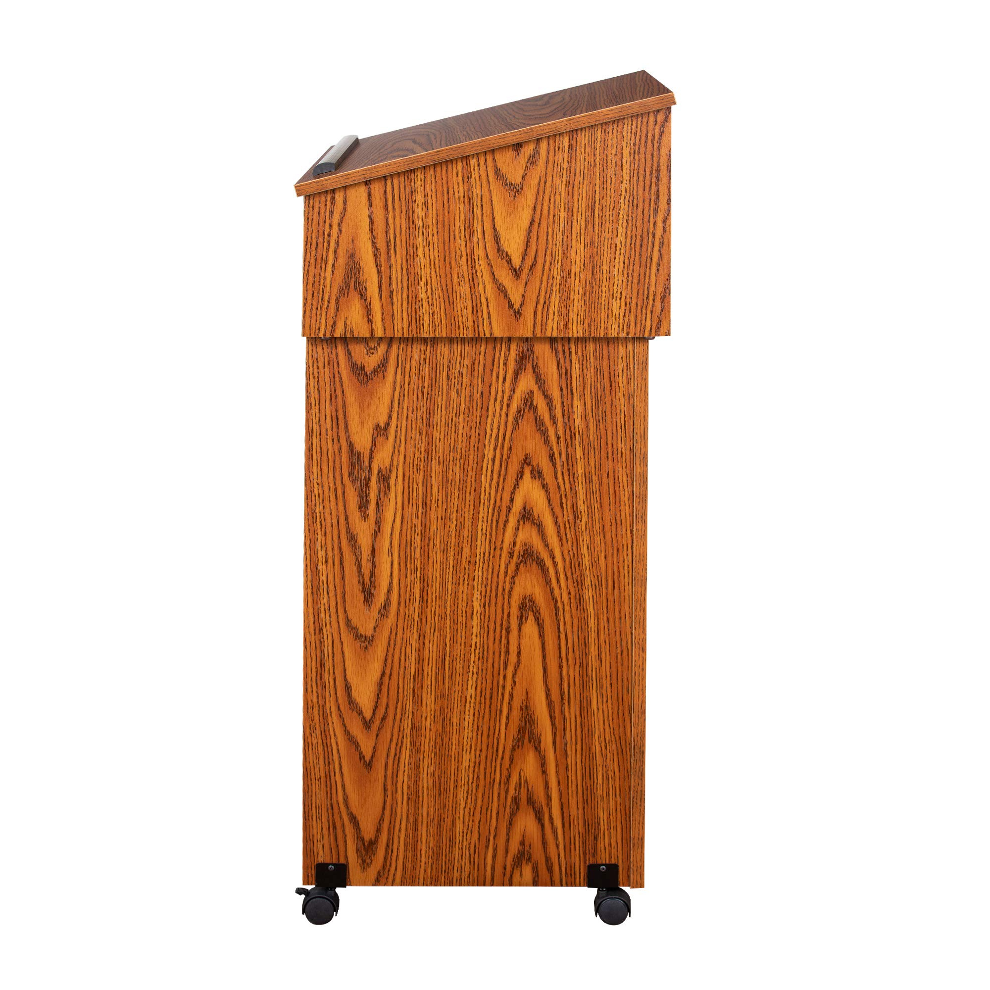 OEF Furnishings Combo Lectern, Portable Tabletop Lectern and AV Cart/Lectern Base with Storage Shelf, Medium Oak