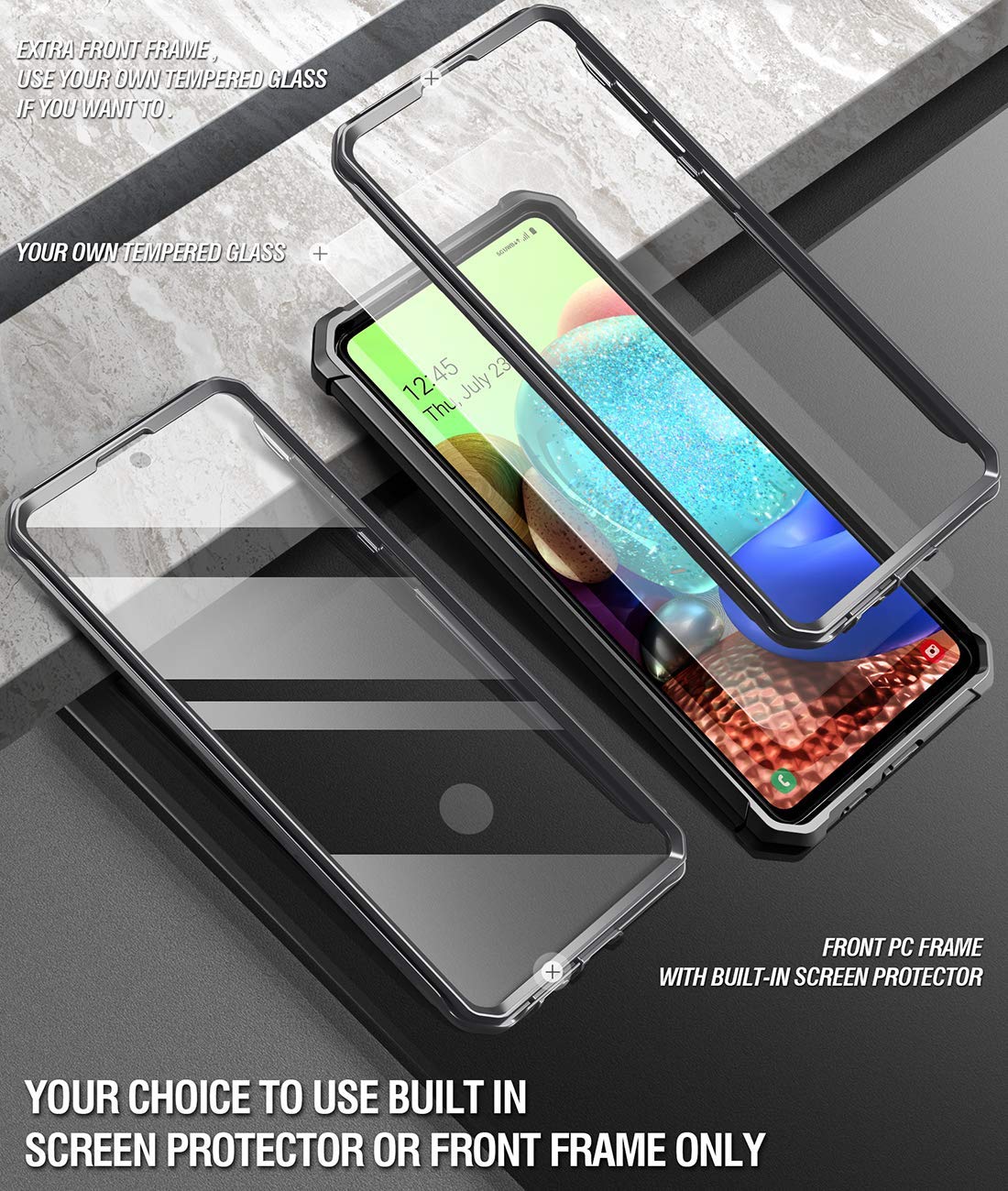 Poetic Guardian Case for Samsung Galaxy A71 5G UW (Verizon Version), [Not Fit Galaxy A71 4G and A71 5G] Full-Body Hybrid Shockproof Bumper Cover with Built-in-Screen Protector, Black/Clear