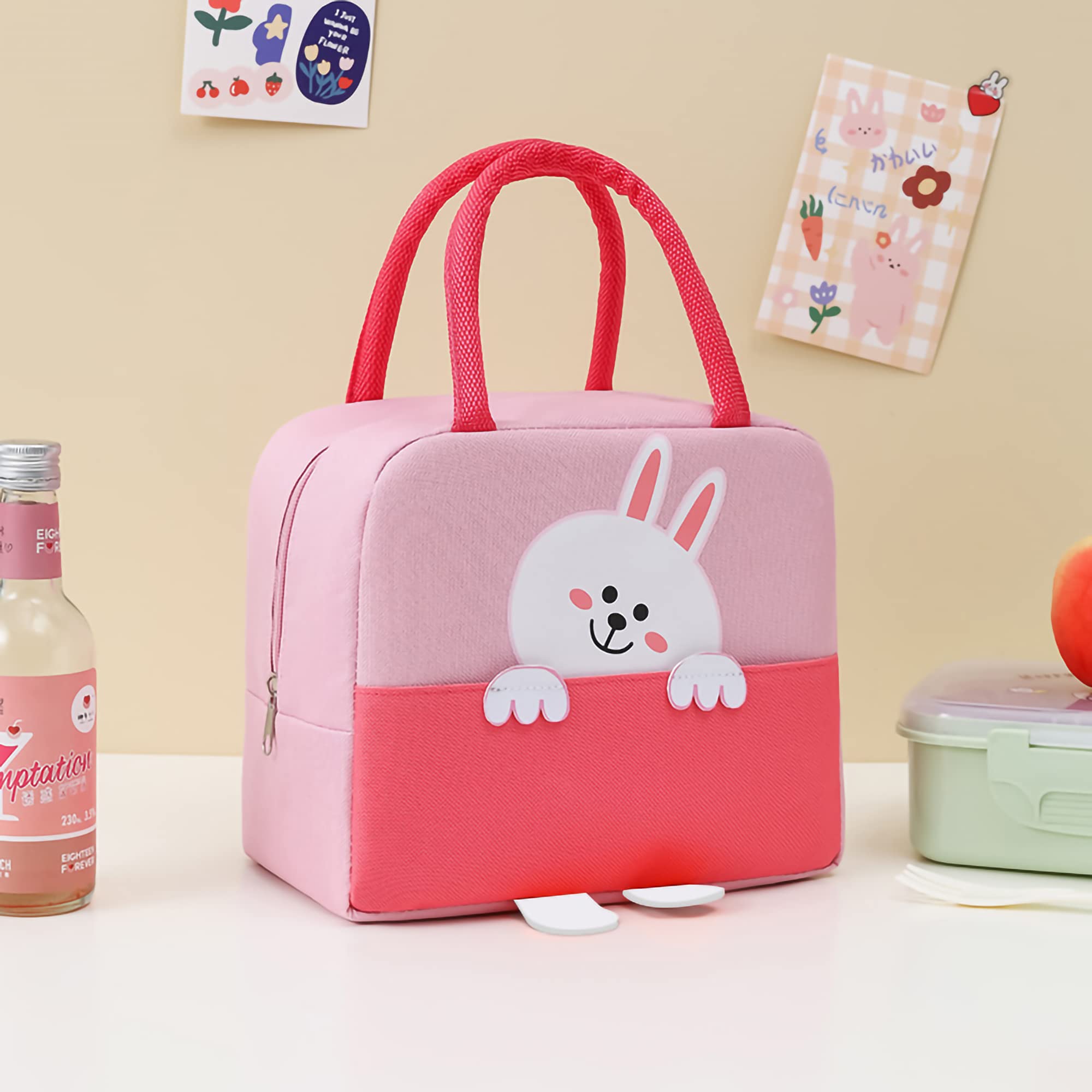OMGDD 2PCS Kawaii Backpack Set with Lunch Bag,17.7inch Bunny Backpacks for Girls Large Capacity Aesthetic School Bag Cute Bookbags with Beaded Quicksand Pocket & Rabbit Doll,Blue