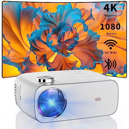 Projector with 5G WiFi and Bluetooth, FunFlix Portable Projector 18000 lumens Native 1080P Full HD, Mini Movie Projector Compatible with Smartphone, HDMI, USB, AV for Home Theater Projector, White