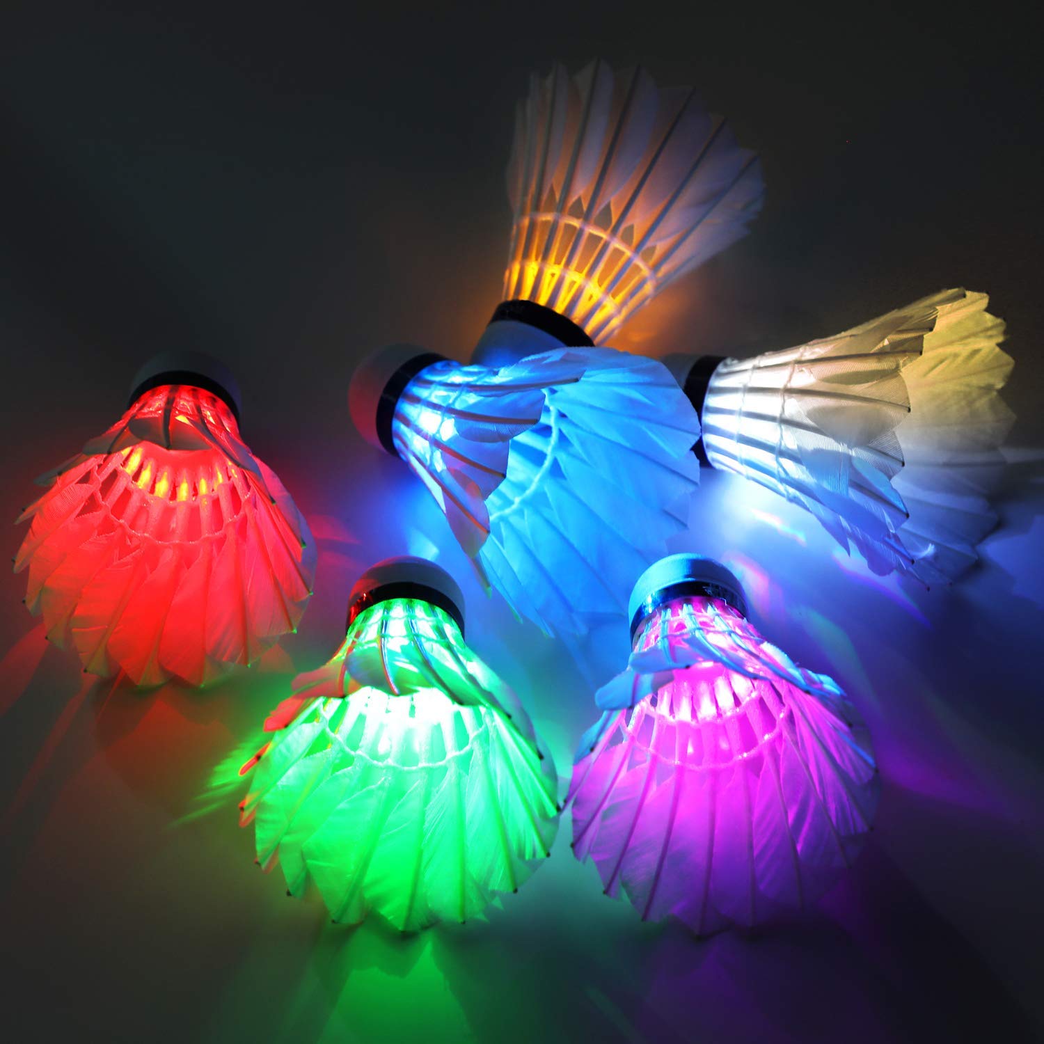 Ohuhu Shuttlecock, LED Birdies Badminton Glow in The Dark Lighting Badminton Birdies Goose Feather Shuttlecocks Light up for Outdoor Indoor Adults Sport Activities