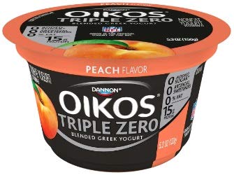 Oikos Organic Triple Zero Peach Nonfat Greek Yogurt, 5.3 Ounce -- 12 per case.