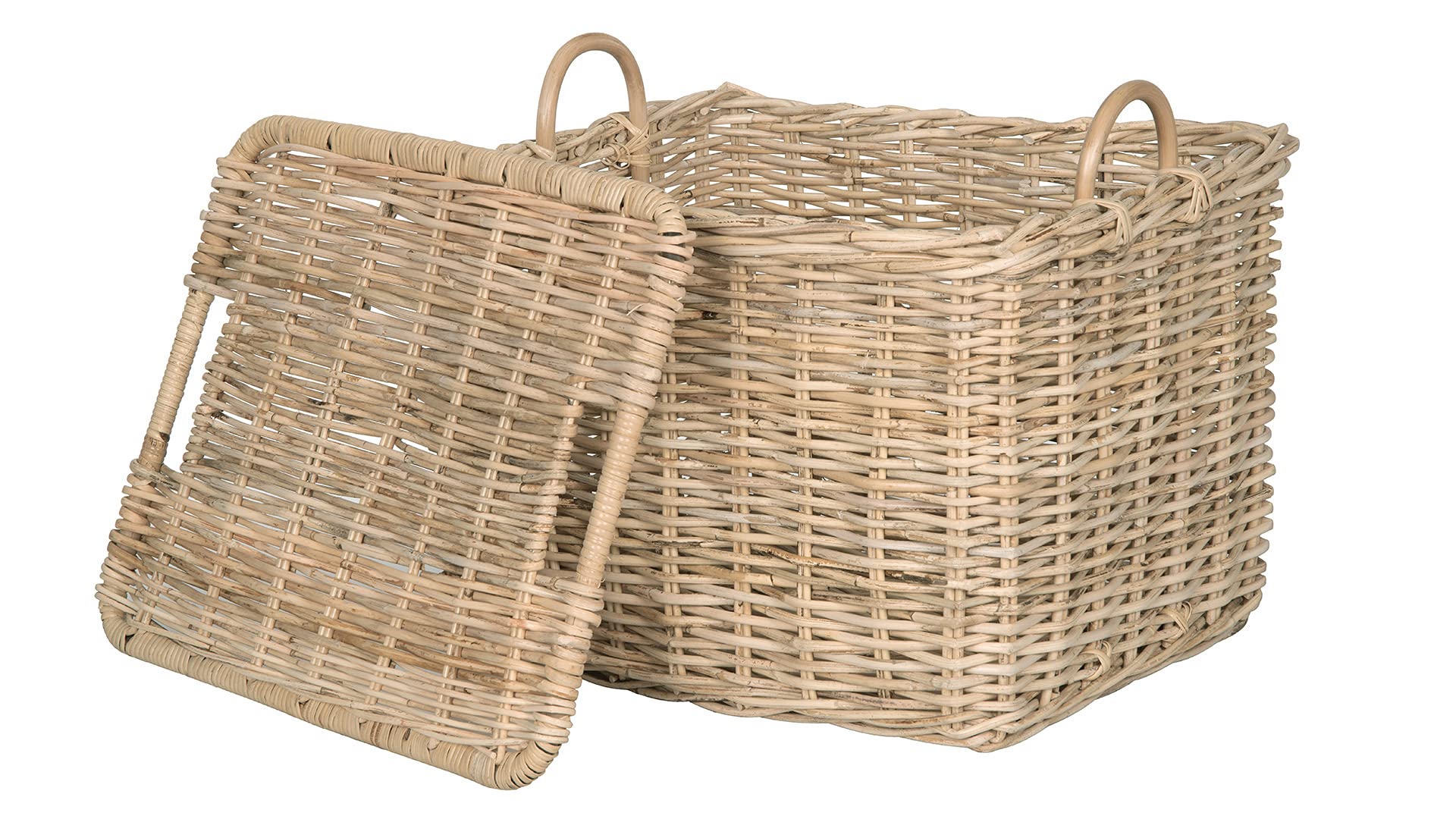 Rattan Core Rectangular Storage Basket with Lid, Natural, Large