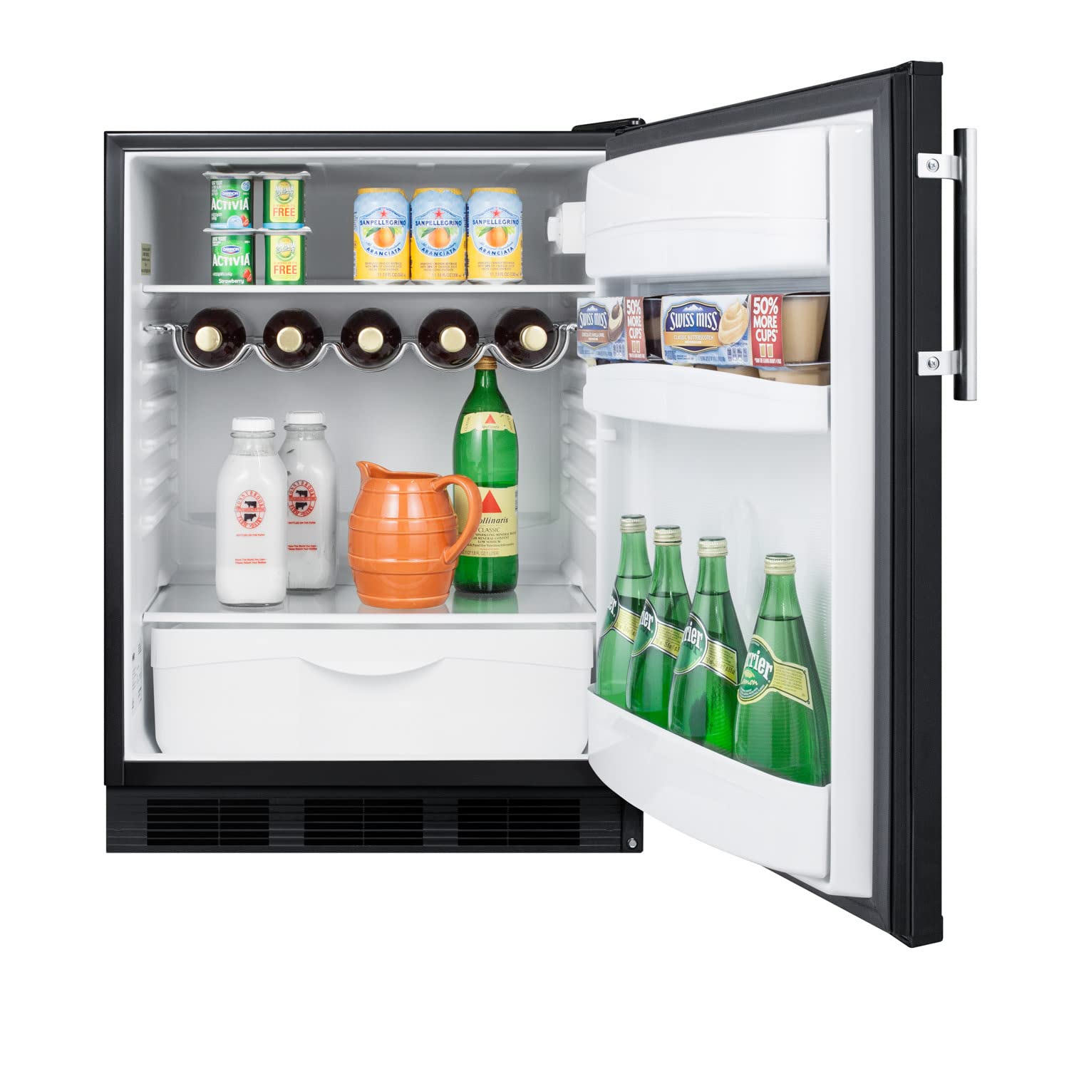 Summit Appliance FF63BK Freestanding Residential Counter Height 24" Wide All-refrigerator in Black Exterior with Auto Defrost, Deluxe Interior, Pro Style Handle and Adjustable Thermostat