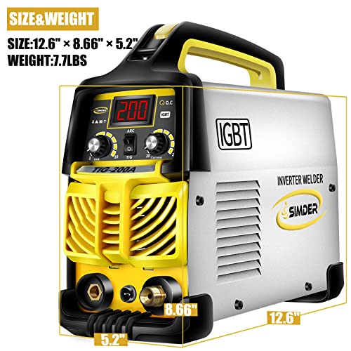 SSIMDER TIG Welder 110V/220V Dual Voltage 200A TIG/ARC/Stick 2 in 1 Welder IGBT Inverter DC TIG Welding Machine