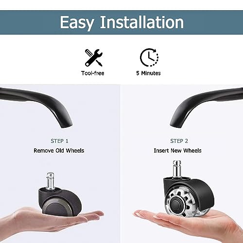 Office Chair Wheels,5 Pack (11x22 mm) Universal Caster Wheels Replacement for All Hardwood and Carpet Floors, Heavy Duty Roller Style Computer Desk Chair Casters