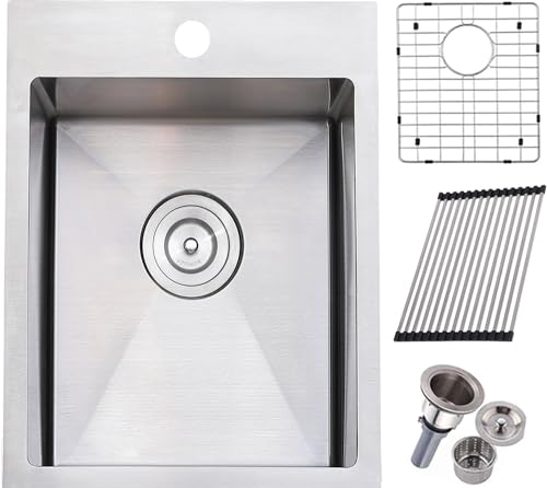 VALISY 15x20 Inch Bar Sink Drop In Kitchen Sink Topmount Stainless Steel Small Workstation Kitchen Bar Sink,Single Bowl Kitchen Sink for Laundry Wet Bar Prep RV Office Outdoor Yard