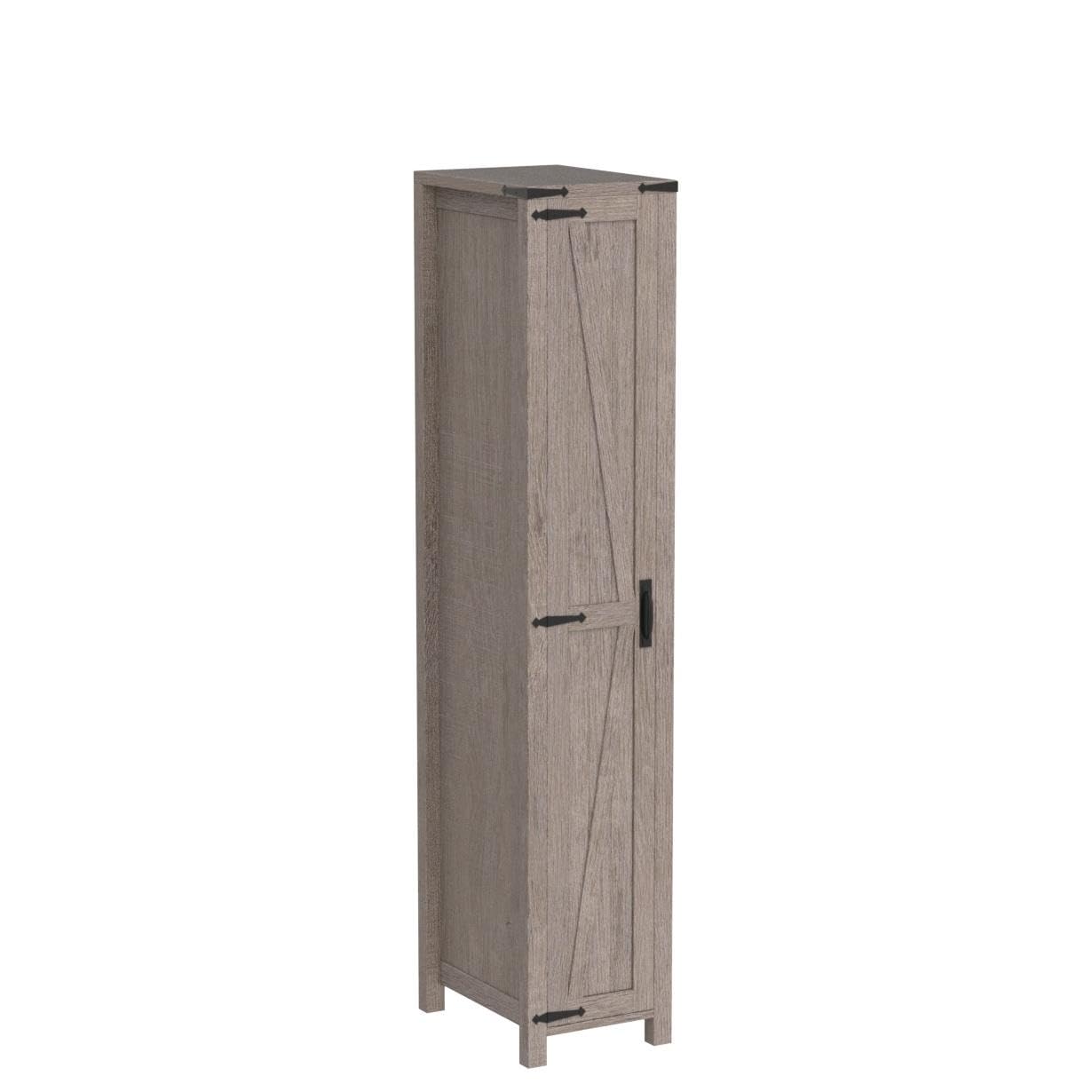 OKD Storage Cabinet, Farmhouse Bathroom Organizer w/Adjustable Shelves, Narrow Kitchen Pantry w/Barn Door, Versatile Storage w/Hanging Rod for Home, Laundry, Utility Room, Light Rustic Oak