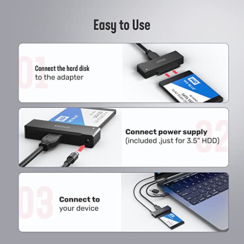 Unitek SATA to USB 3.0 Type C & USB A, SATA III Cable Hard Drive Adapter Converter for Universal 2.5/3.5 SATA HDD/SSD Hard Drive Disk, Optical Drive, Include 12V/2A Power Adapter