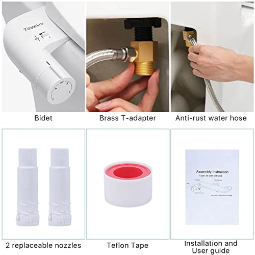 Toswin Bidet Attachment For Toilet - Self Cleaning & Replaceable Nozzle (2 Pack) Bedette To Add For Toilet, Adjustable Water Pressure And Angle Baday or Buday Toilet Seat Attachment