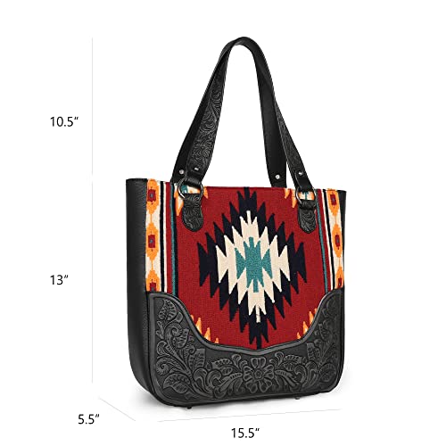 Montana West Western Tote Bag for Women Aztec Tapestry Tooled Collection Concealed Carry Oversized Handbag MW1175G-8317BK