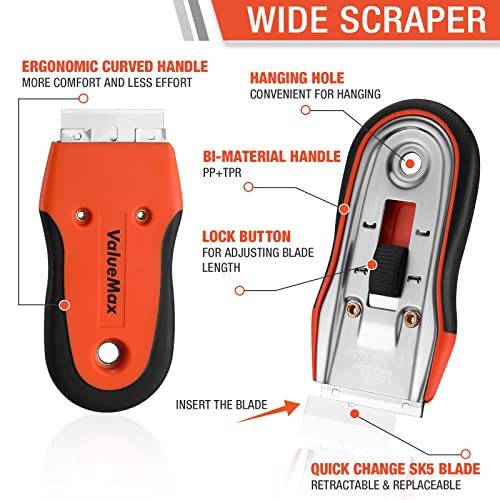 VALUEMAX Utility Knives Set, Box Cutter Retractable, 18mm Snap-off Knife, Razor Blade Scraper, 3-piece Complete Work Knife Set with 28-piece Blades
