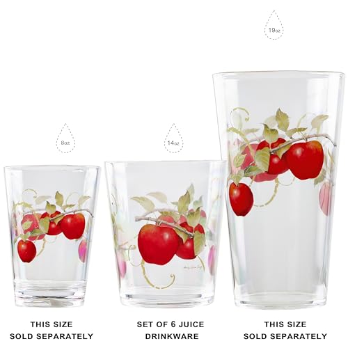 Reston Lloyd Drinkware Harvest Apple Collection by Sandy Clough Acrylic Stemless Wine Glasses, 16-Ounce, Set of 4, 16 oz, Clear