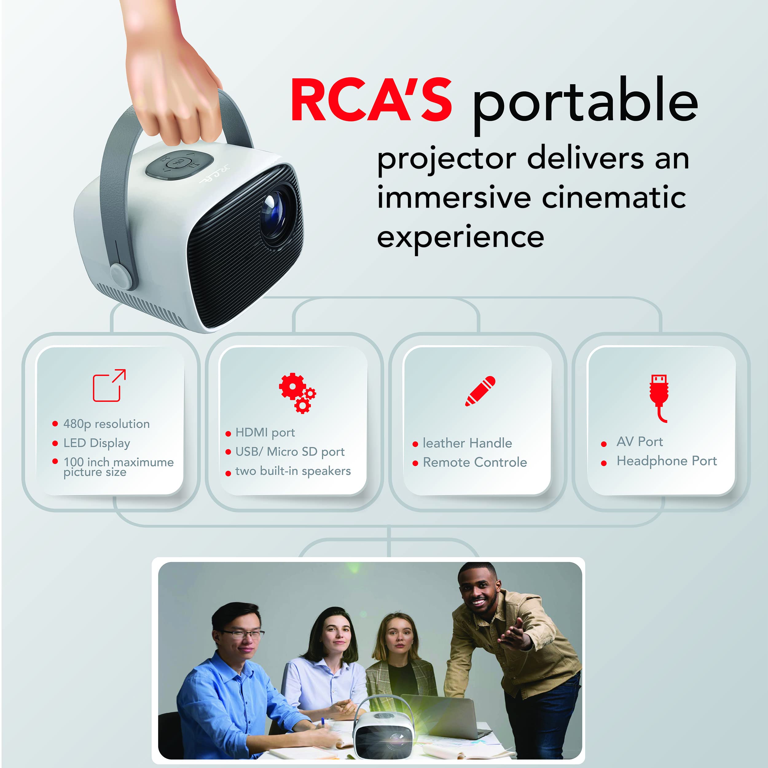 RCA RPJ264 Portable Home Theater Projector - Premium Quality - White Brightness - Projector Compatible with PC, TV Box, PS4- HDMI/USB/VGA- (Coral)