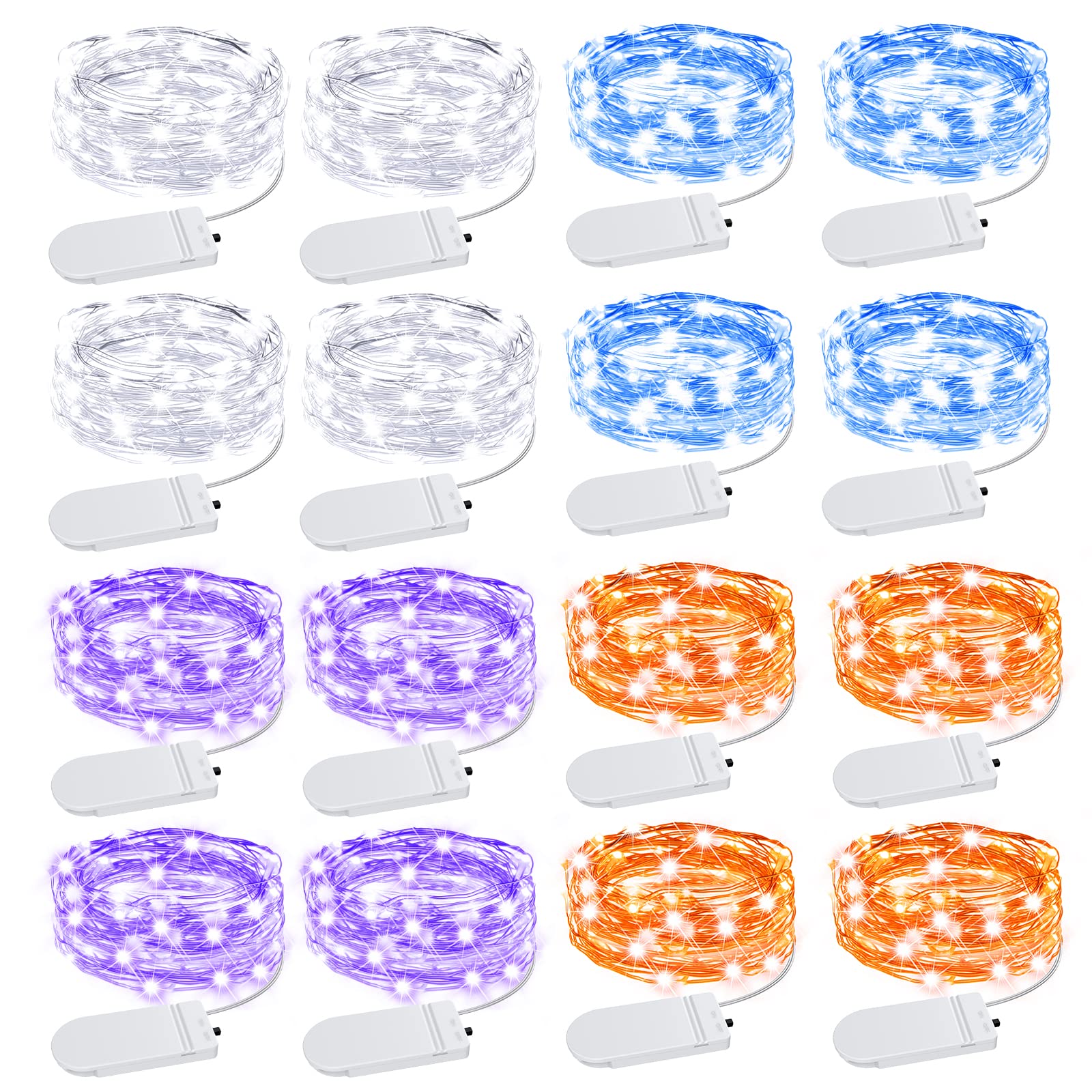 Olafus 16 Pack Warm White and Multicolo Fairy Lights Battery Operated, Mini Starry String Light Waterproof IP68, 7ft 20 LED Firefly Starry Light Copper Wire for Christmas Decorations Wedding Party DIY