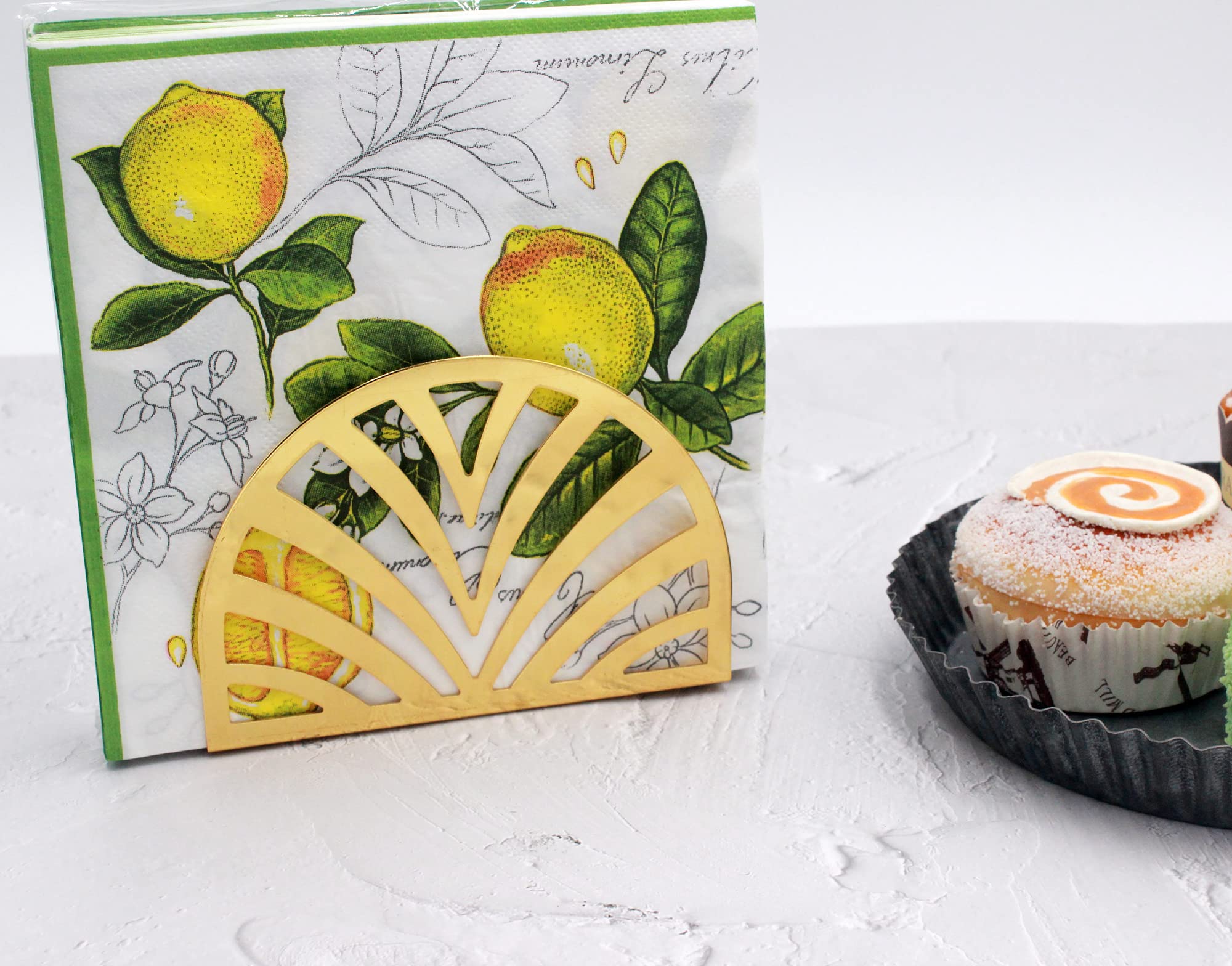 Tstarer Golden Metal Napkin Holder, Table Napkin Organizer for Kitchen & Picnic - Small 5.1 W X 3.5 H X 1.5 D (semicircle)