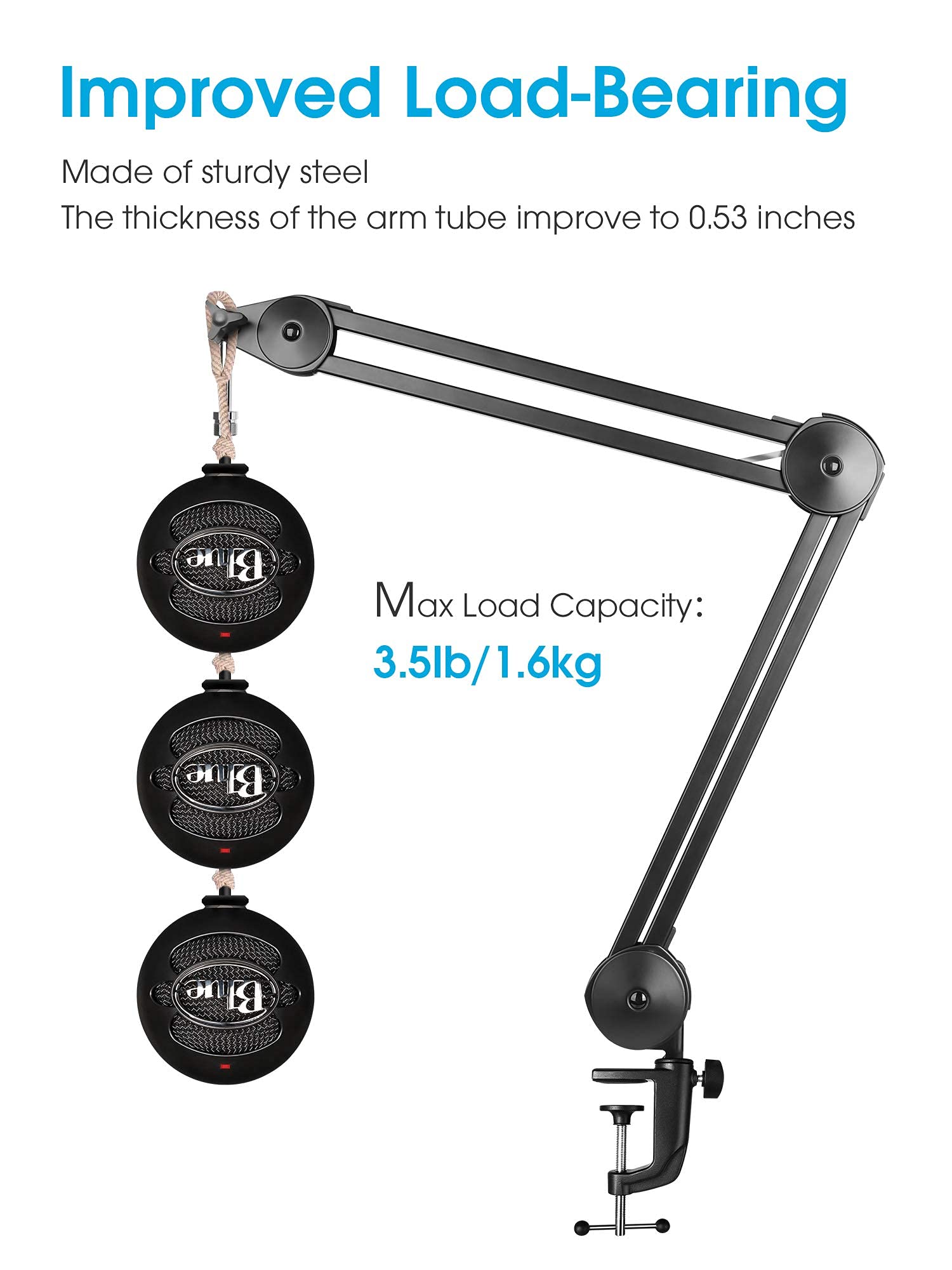 Puroma Microphone Arm Stand Adjustable Suspension Boom Scissor Arm Stand Upgraded Heavy Duty Microphone Stand with 5 Ties for Blue Yeti, Snowball, and Blue Yeti Nano (Medium)