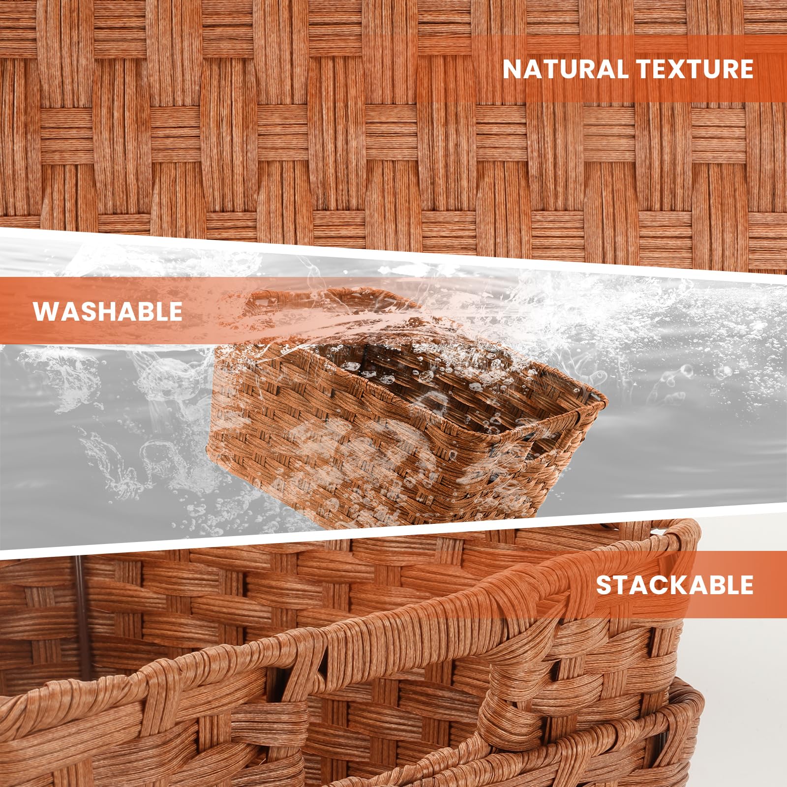 Onlytak Wicker Storage Baskets, Baskets for Shelves, Toilet Paper Storage Baskets, Woven Storage Baskets for Organizing, Caramel Orange, 12" x 12" x 6", 2-Pack