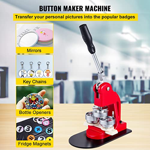 Mophorn Button Maker Machine 58mm Button Maker Machine 2.28 inch Badge Maker Machine with Free 1000 Pcs Button Parts and Circle Cutter(1000pcs 58mm 2.28 inch) , RED