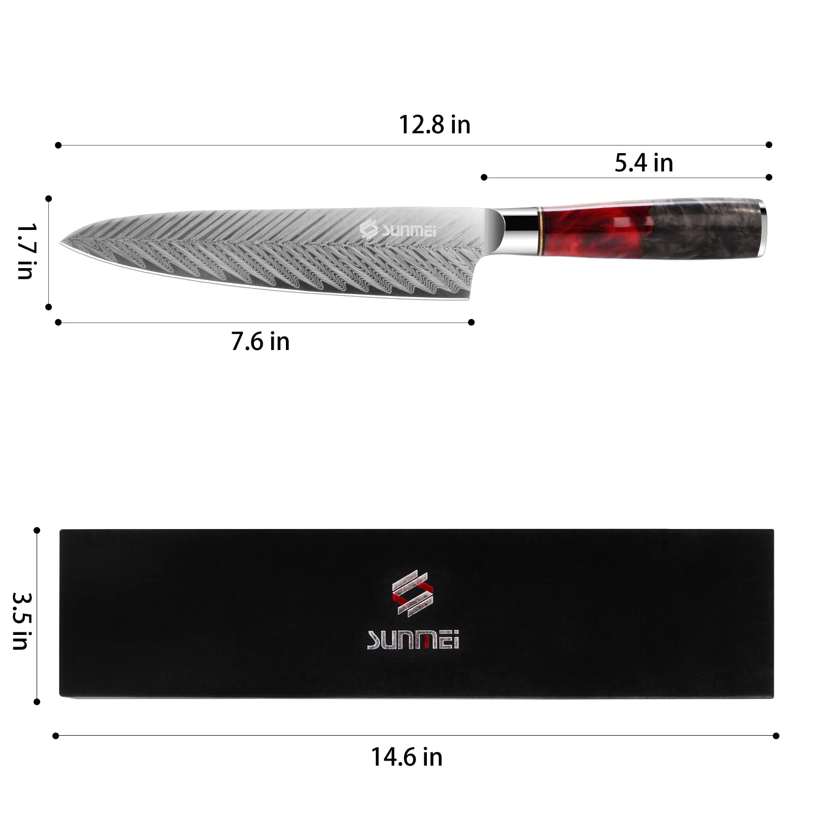 Sunmei Japanese Chef Knife - Japanese High Carbon Stainless Steel Chef's Knives 8 Inch Pro Kitchen Knife with Beautiful Resin handle and Gift Box