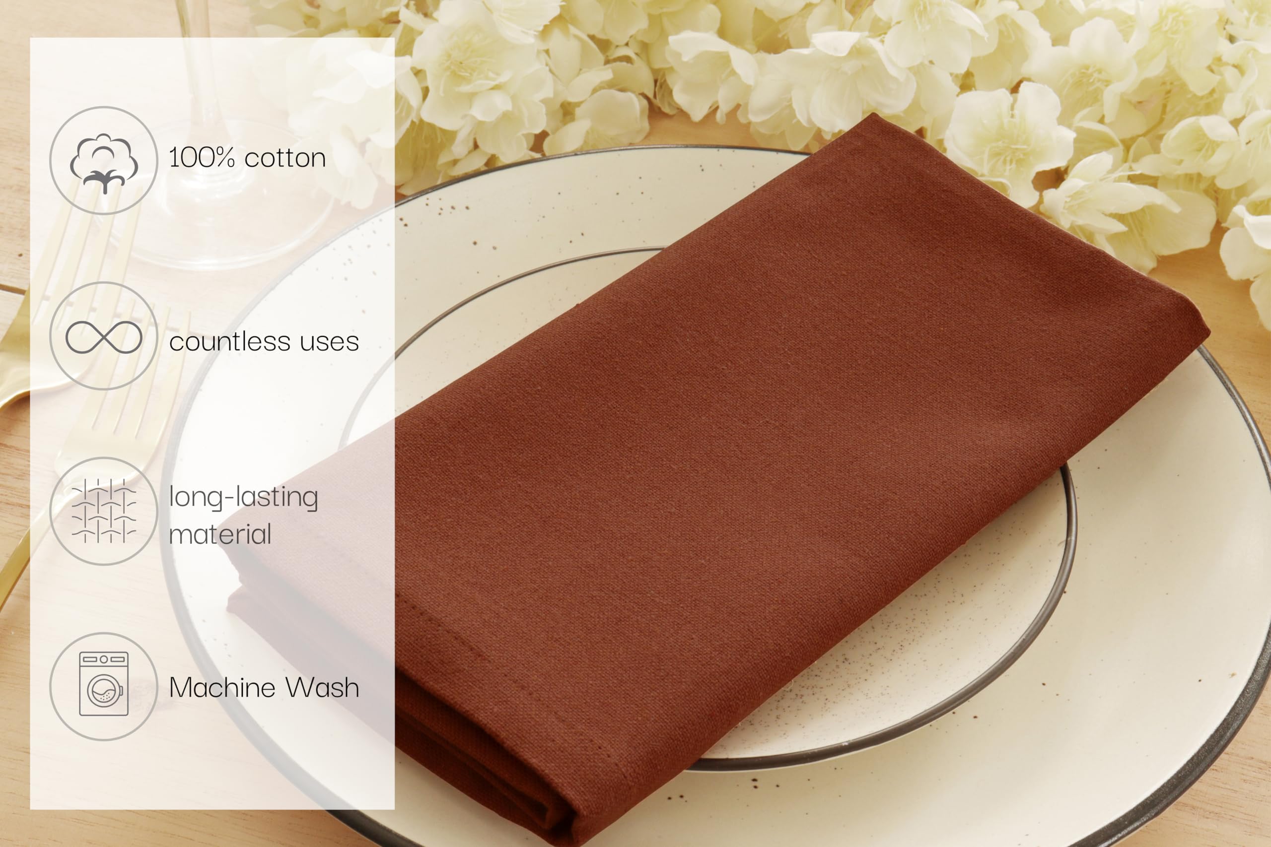 PurpleEssences Set of 12 Cloth Dinner Napkins 100% Cotton 18x18 - Soft Durable Washable - Ideal for Farmhouse Party Spring and Summer - Perfect Everyday Use Table Linen - Rust