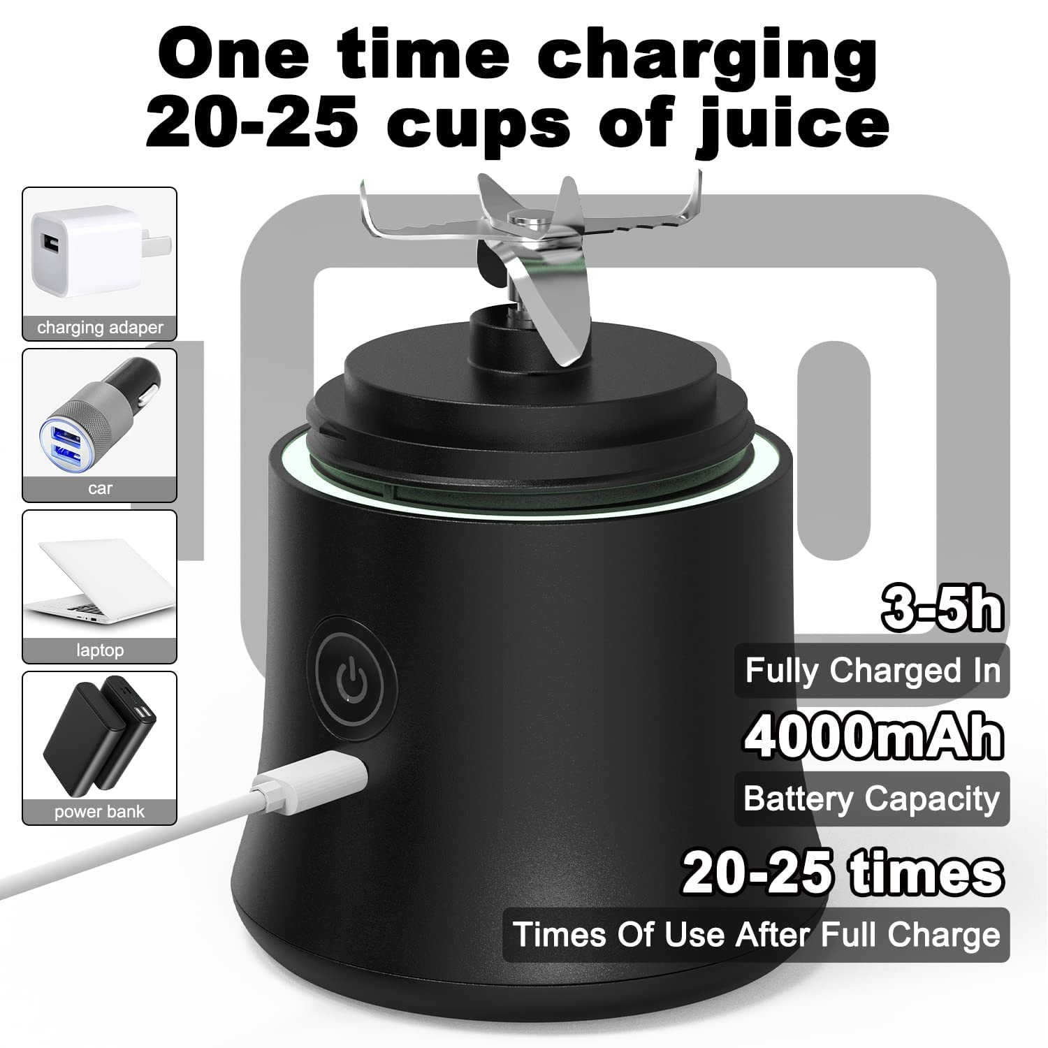 Portable Blender Personal Blender for Shakes and Smoothies with 20 Oz Travel Cup and Lid for Traveling, Outdoor, Gym, Office. (Black)