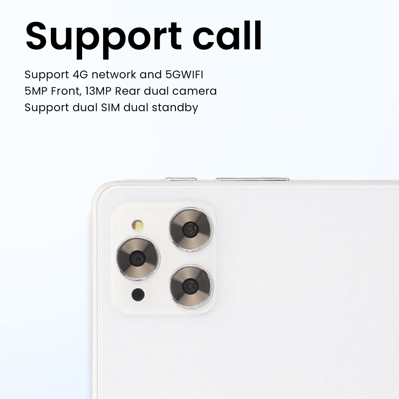 PUSOKEI 10in Tablet for11, 6GB 256GB 5G WiFi 5MP Front 13MP Rear IPS Screen 7000mAh 4G Calling Tablet with Night Reading Mode for Students and Elderly (White)