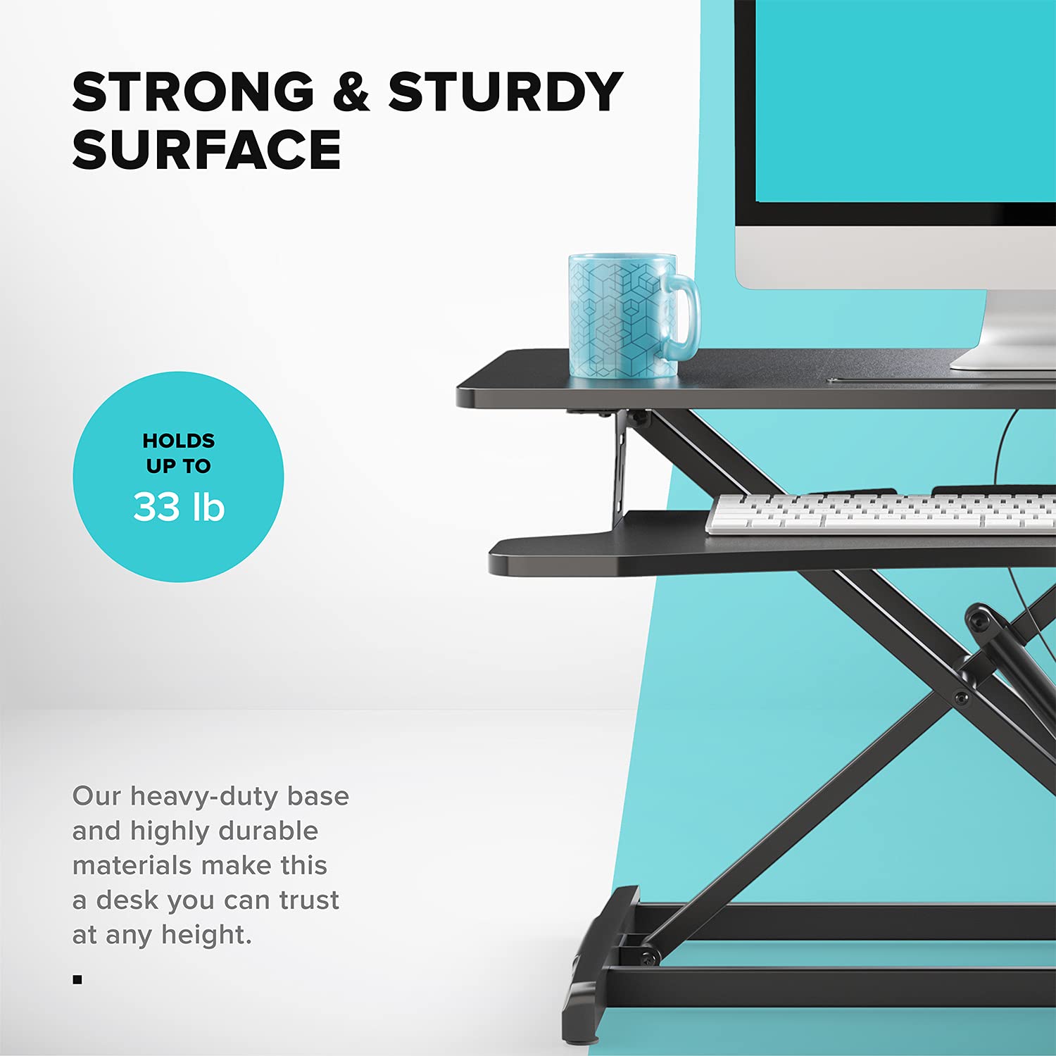 RIF6 34 Inch Convertible Standing Desk – Desk Riser with Customizable Height Settings – Sit to Stand with Spring Assisted Handle – Comes with Tablet and Phone Holder – Black
