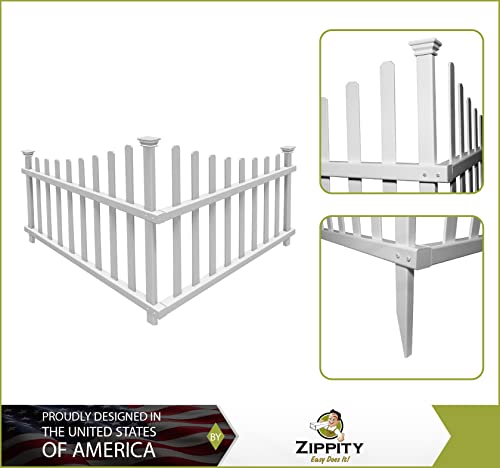 Zippity Outdoor Products ZP19007 No Dig Vinyl Corner Picket Unassembled Accent Fence, 42" x 30", White