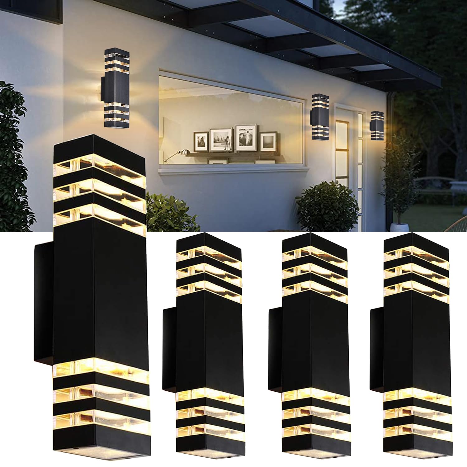 TUORD 4Pack 15inch Outdoor LED Wall Lights,4000K Day White Outdoor 18W Wall Light Aluminum Body Waterproof IP65 led Porch Light for House Patio Garage Garden.