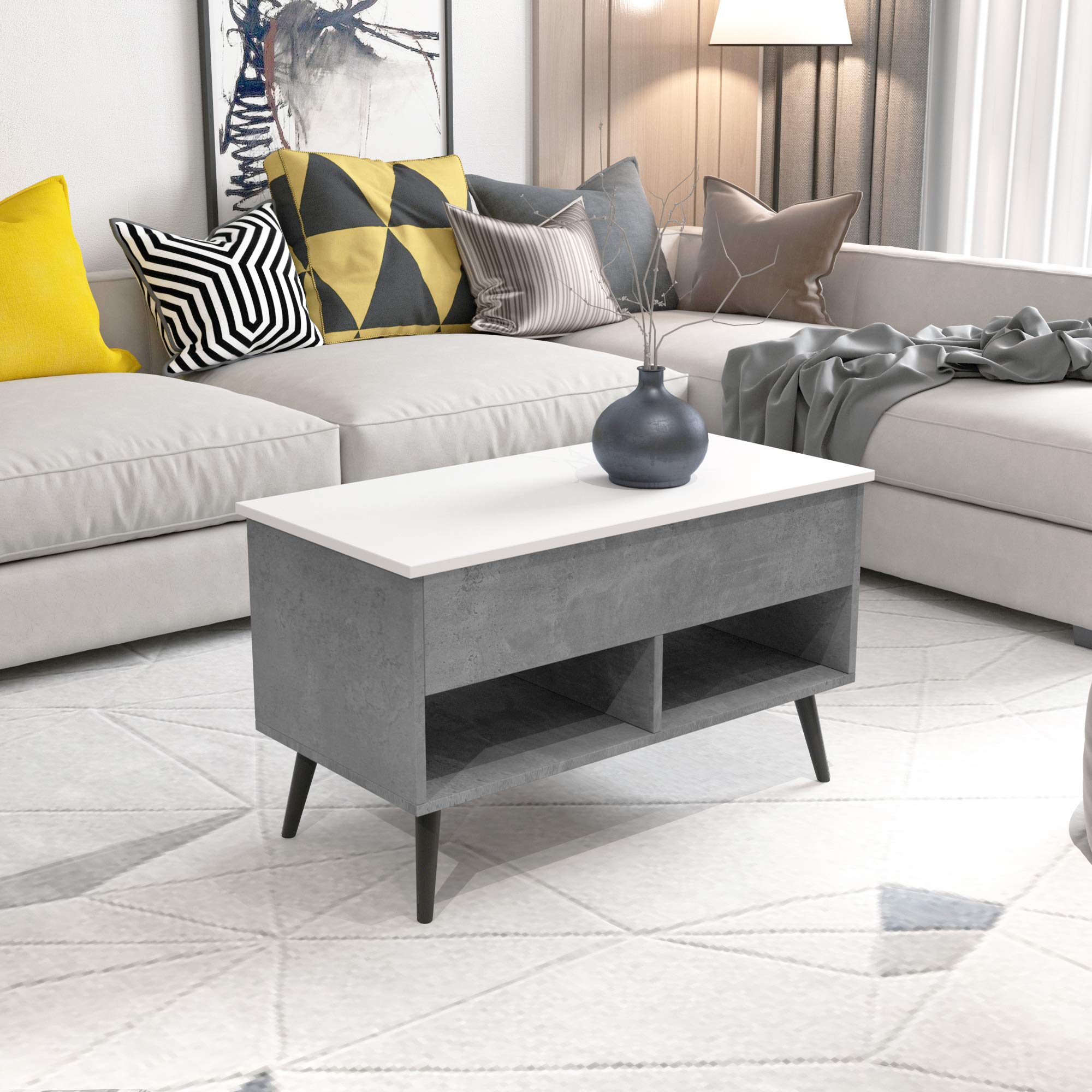MCMACROS Lift Top Wood Coffee Table, Sofa Tea Table with Storage for Living Room Grey